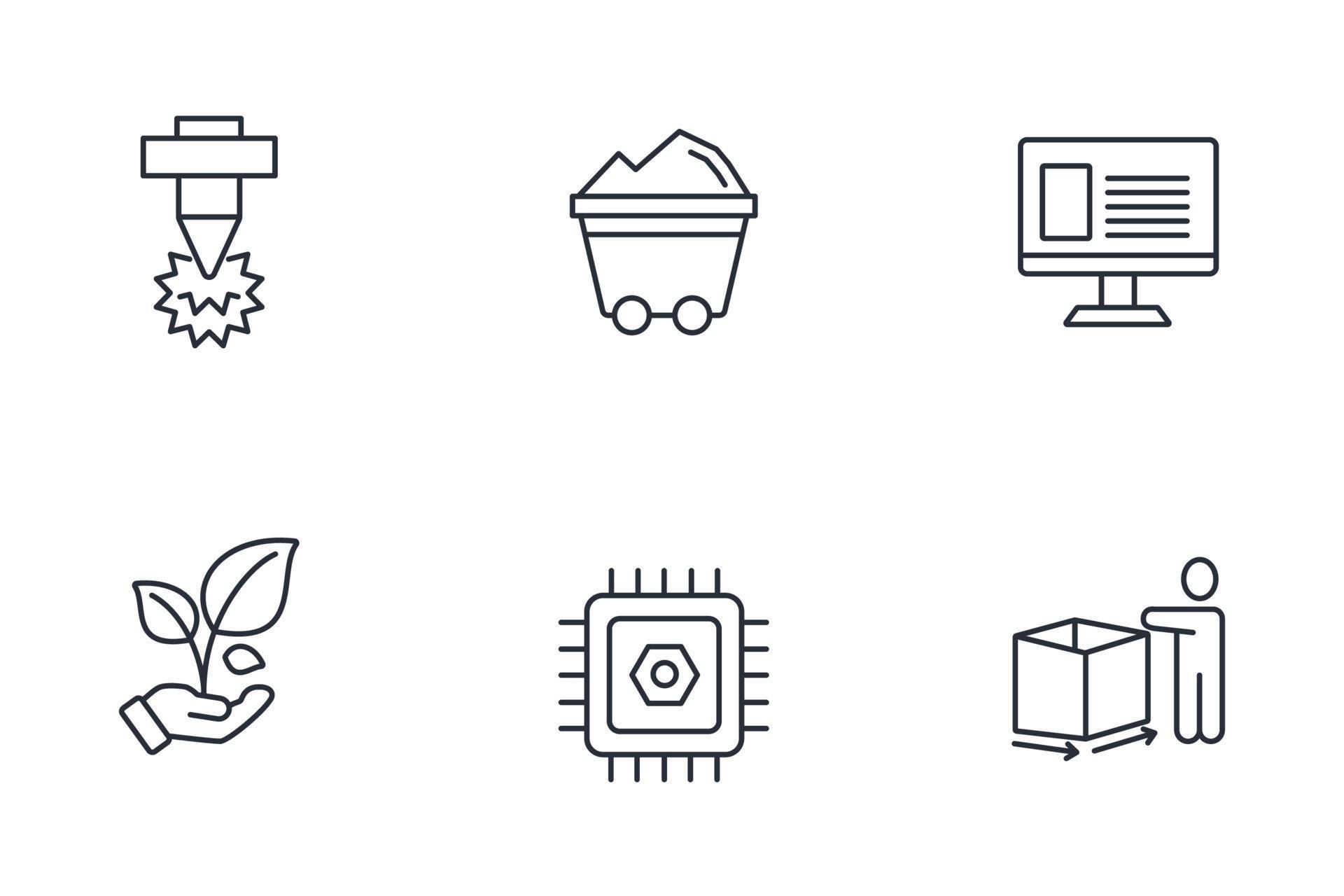 3D Printing concept rapid prototyping and additive manufacturing icons set . 3D Printing concept ...