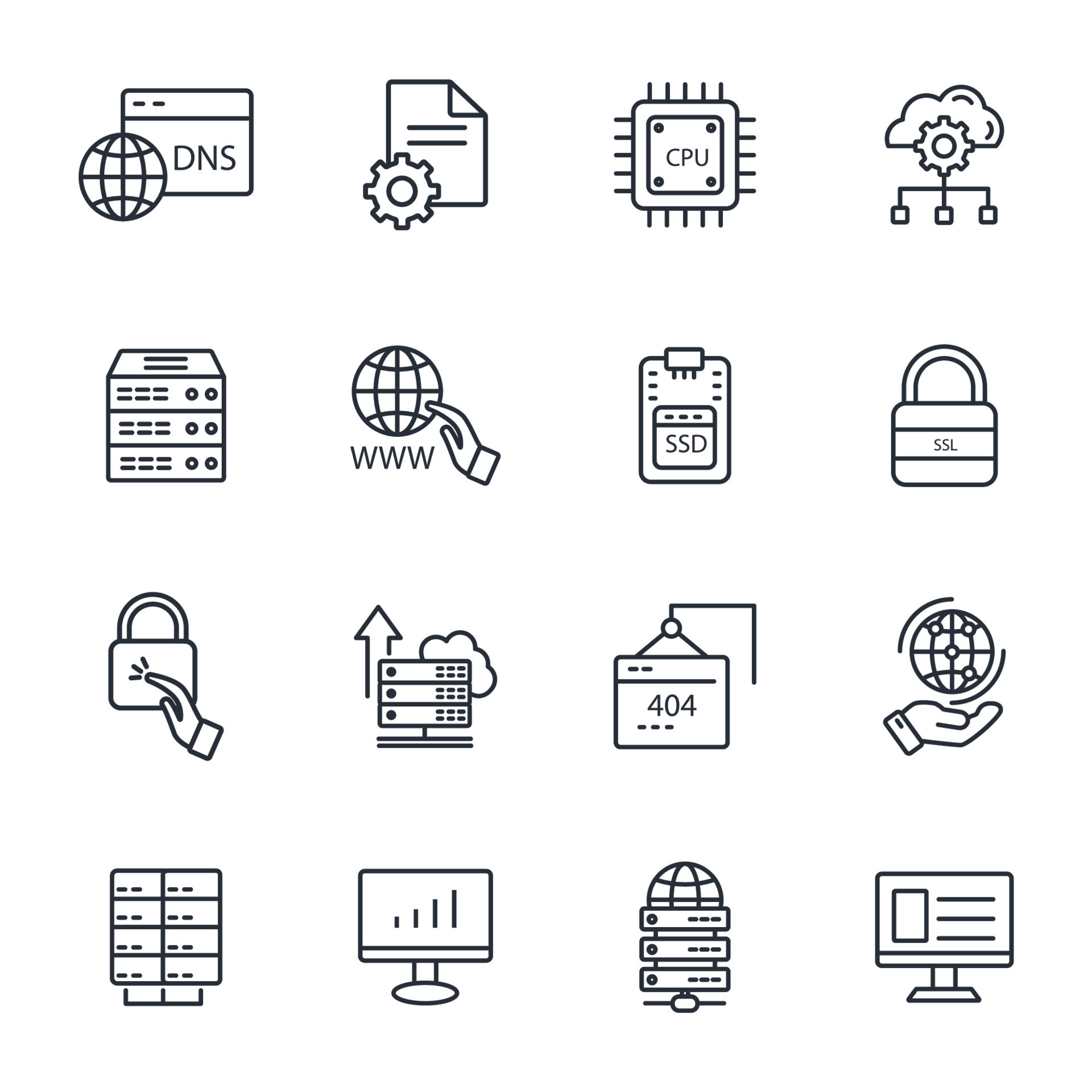 data center and hosting icons set . data center and hosting pack symbol ...