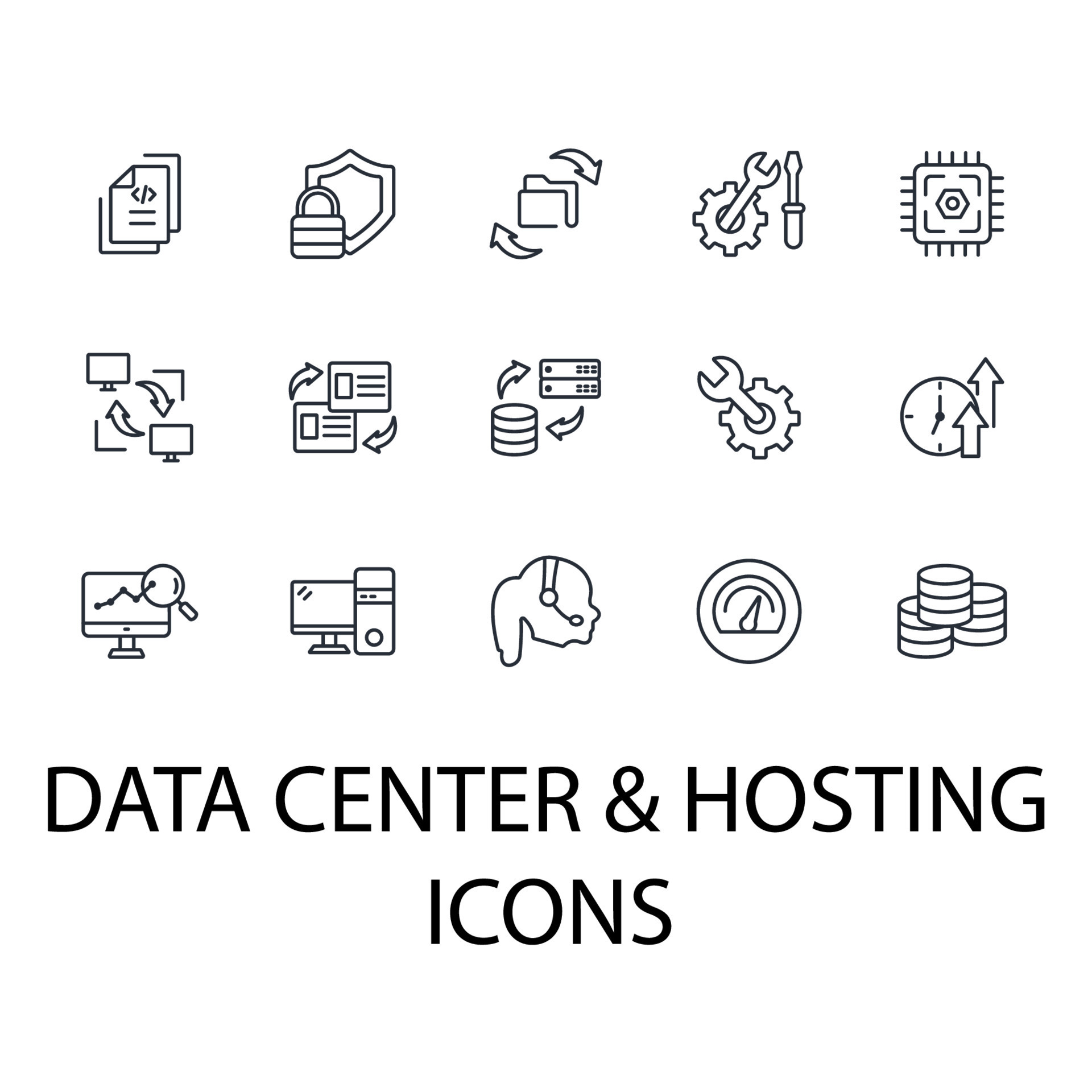 data center and hosting icons set . data center and hosting pack symbol ...