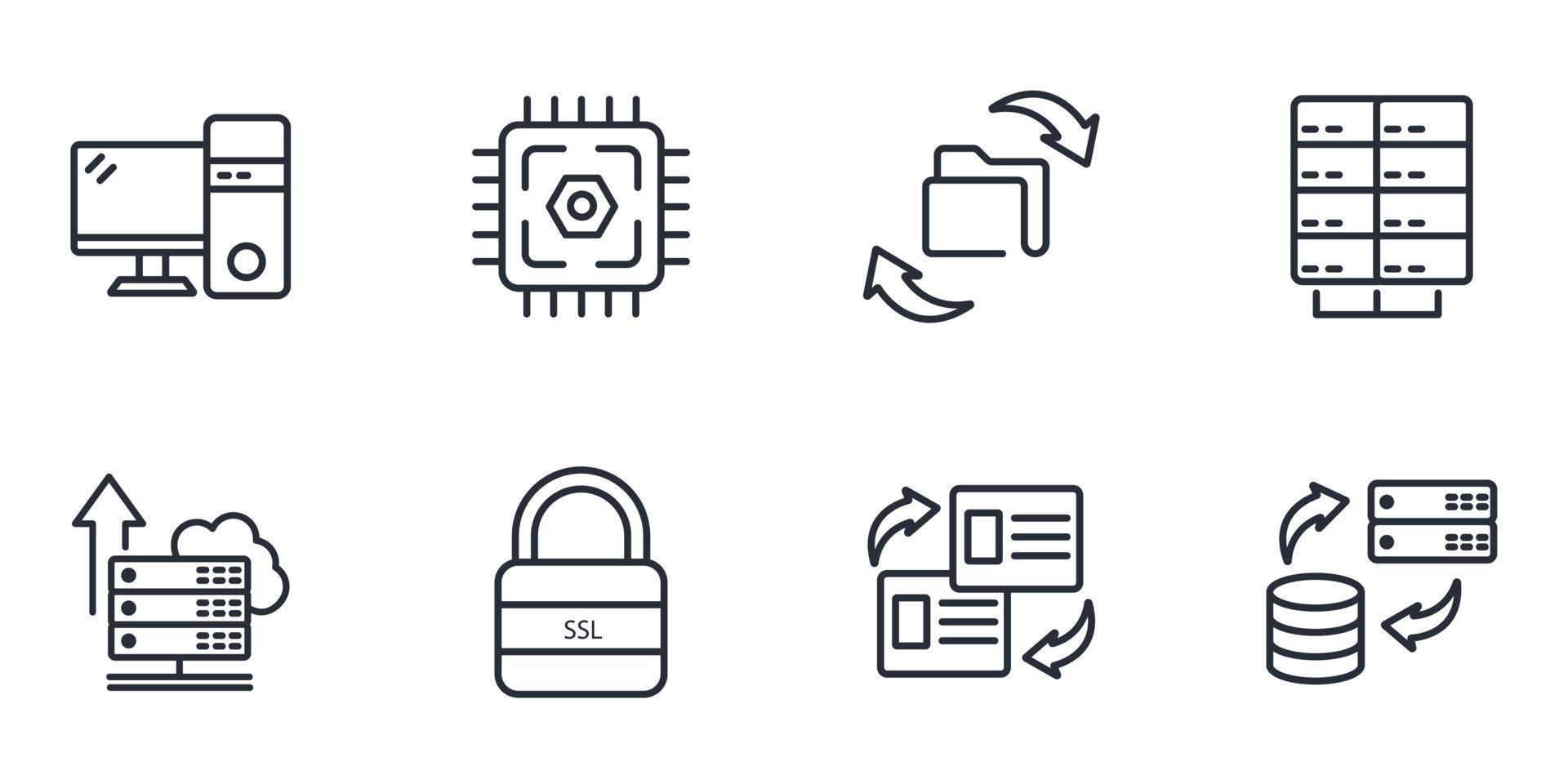 data center and hosting icons set . data center and hosting pack symbol ...