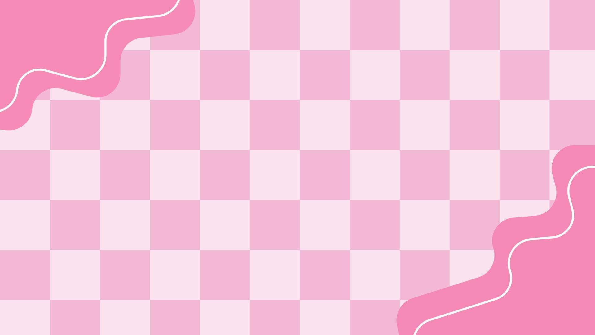 Aesthetic Minimal Pink Checkers Gingham Plaid Checkerboard Frame Wallpaper Illustration