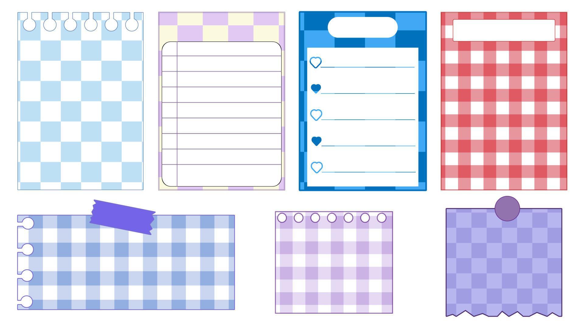 Set Of Cute Checkers Gingham Paper Notepad Memo Planner Sticky Note