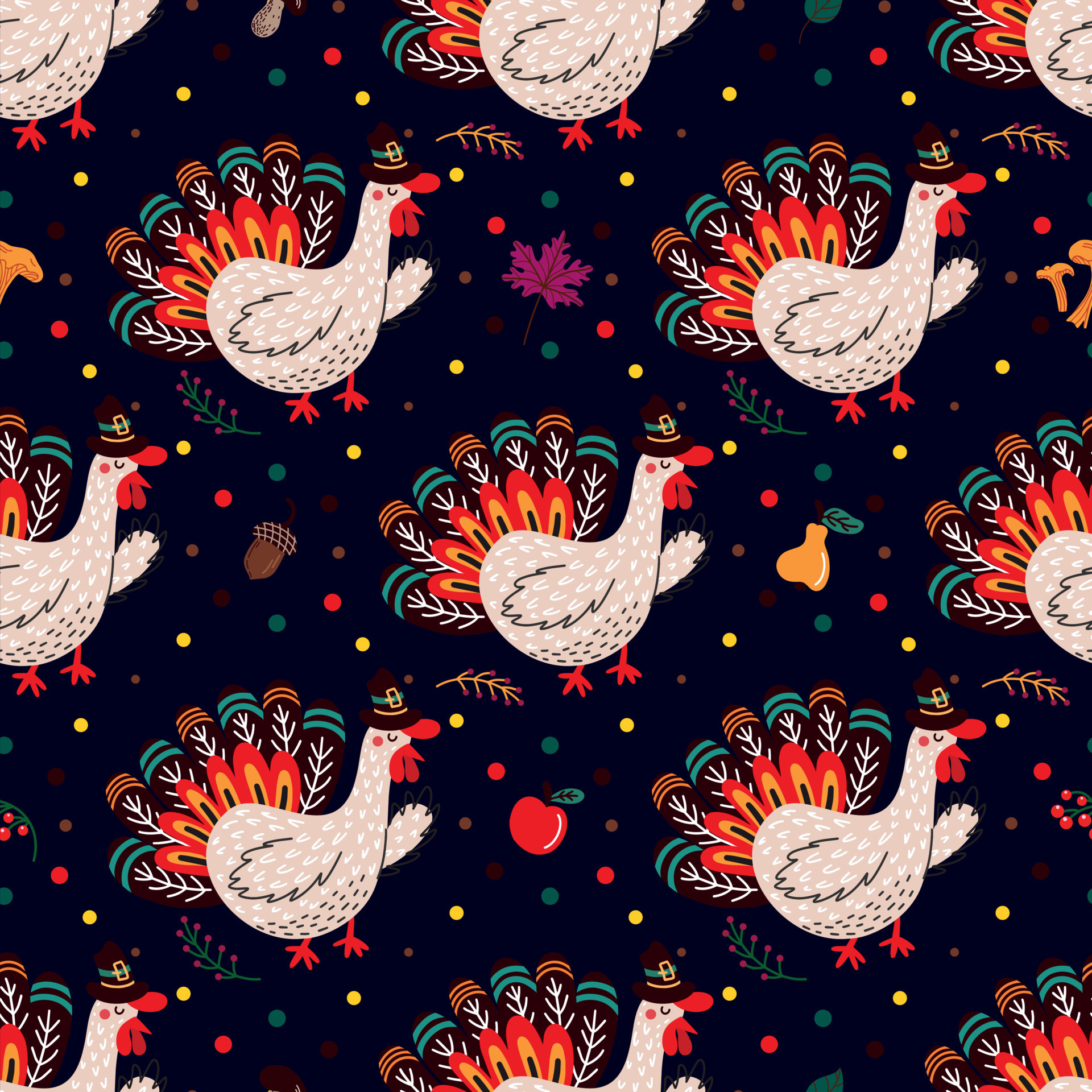 Thanksgiving turkey and fall leaves forming seamless pattern 9926042 ...