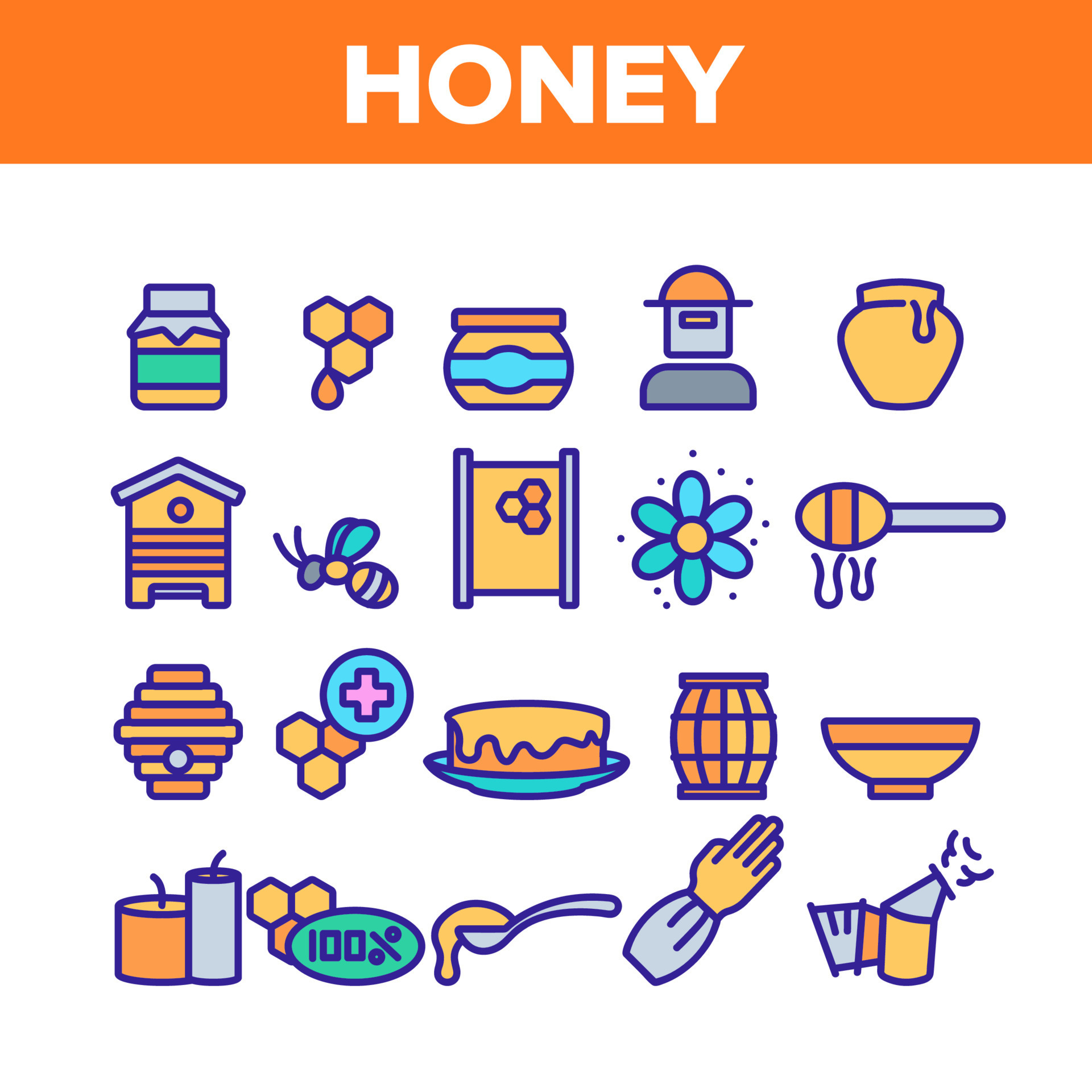 Honey Product Collection Elements Icons Set Vector 9929032 Vector Art