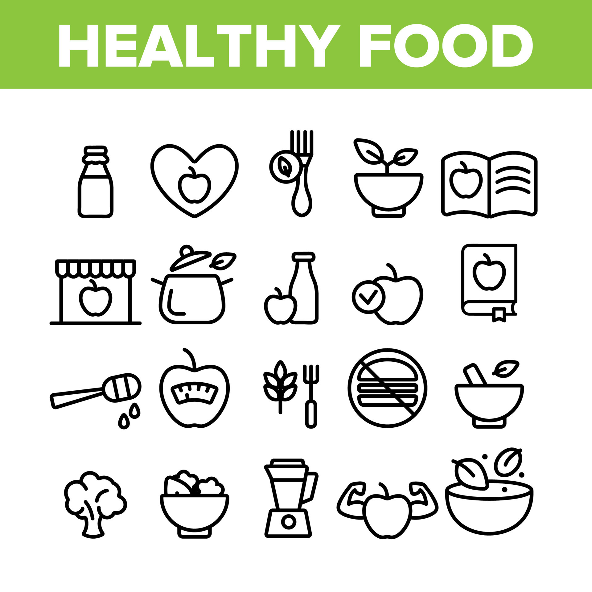 Healthy Food Nutrition Collection Icons Set Vector 9930185 Vector Art ...