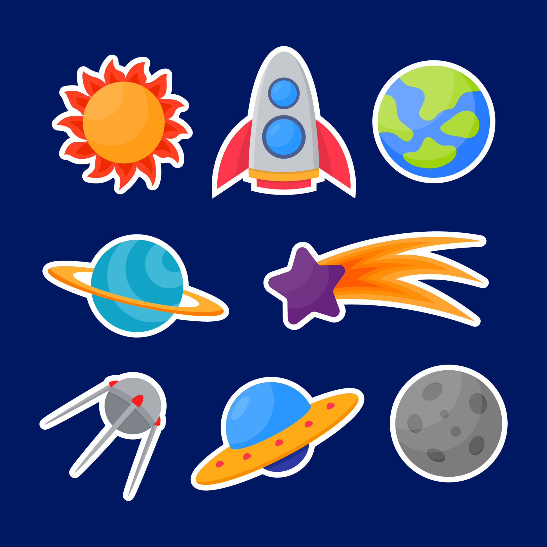 Outer Space with Planet and Rocket Stickers Collection Set 9931443 ...