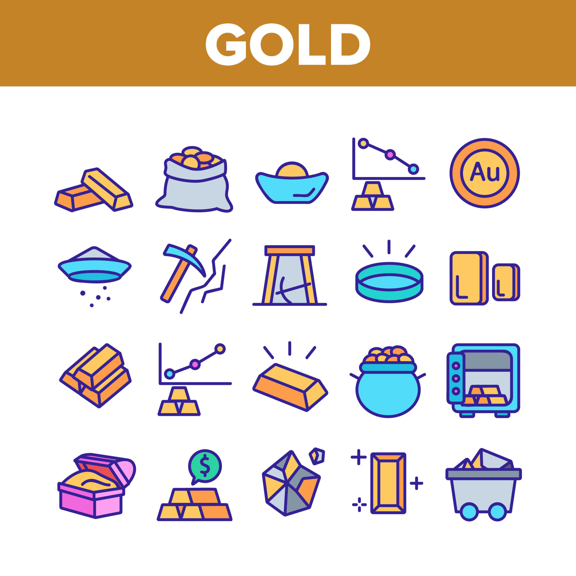Gold Jewelry Metal Collection Icons Set Vector 9932820 Vector Art at ...