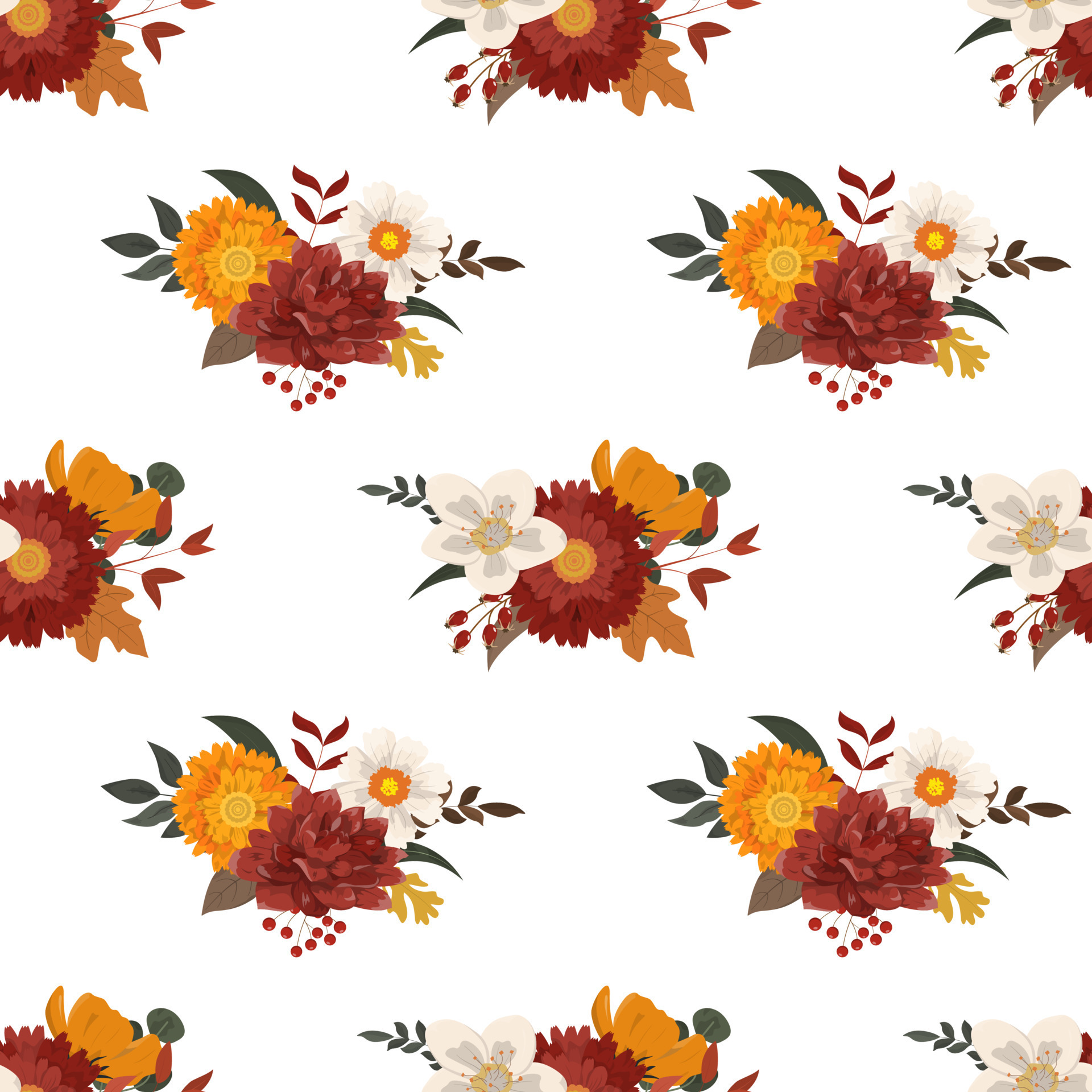 Fall floral arrangements with flowers, leaves, and berries seamless ...