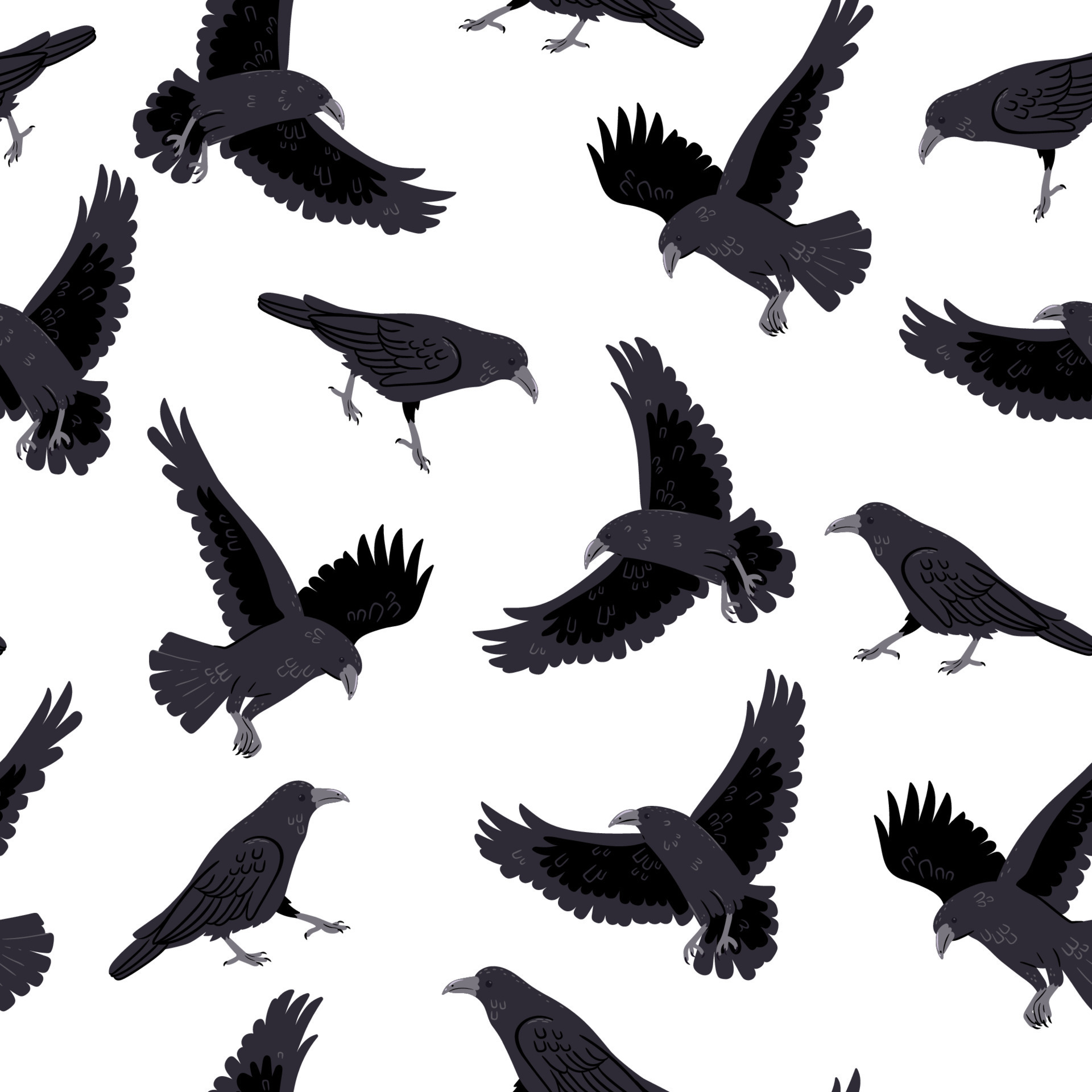 Seamless pattern with crows on a white background. Vector graphics ...