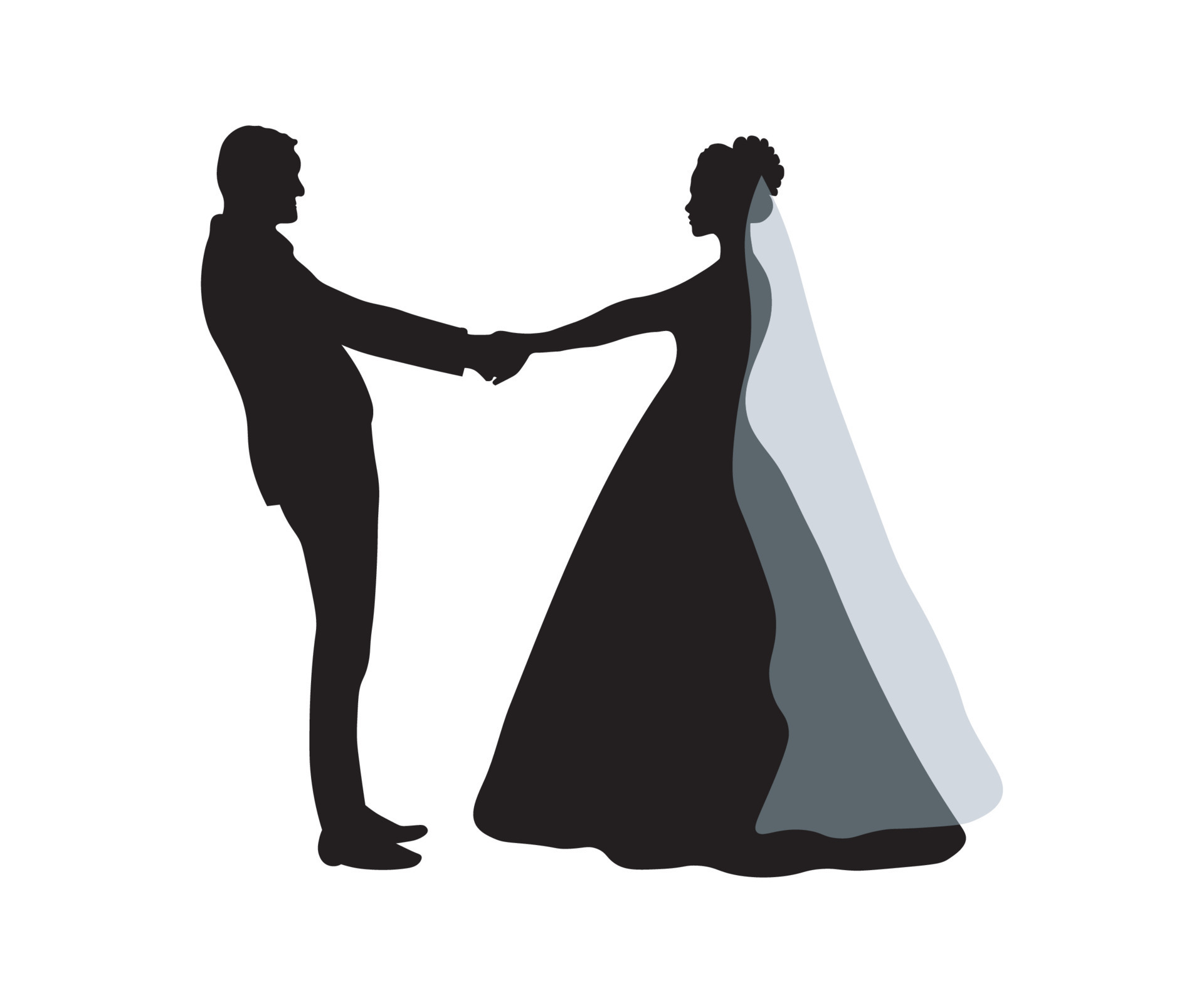 Black Silhouette Of The Bride And Groom Holding Hands On A White Background 9937685 Vector Art