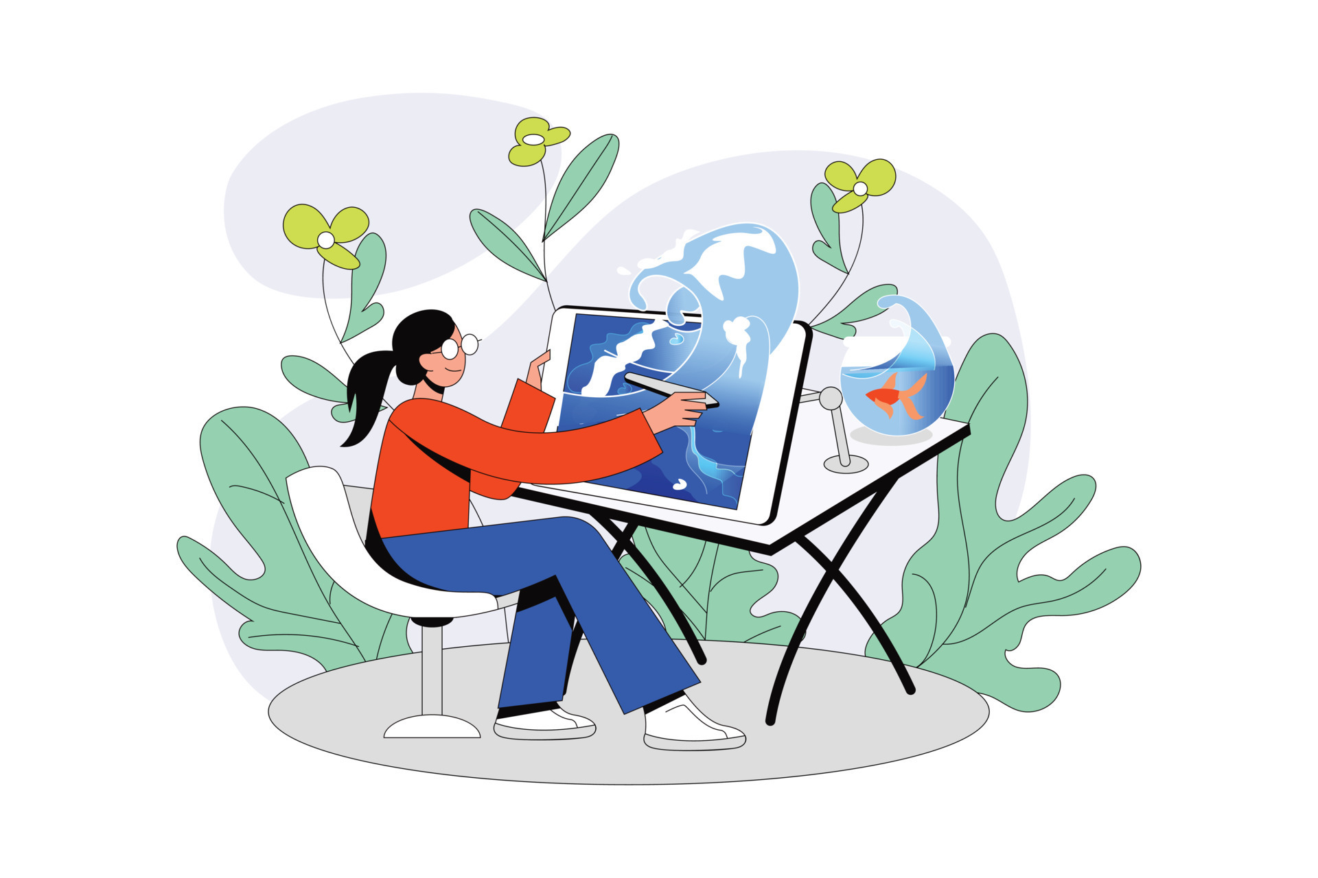 Graphic designer illustration, girls on computer vector art, designer ...