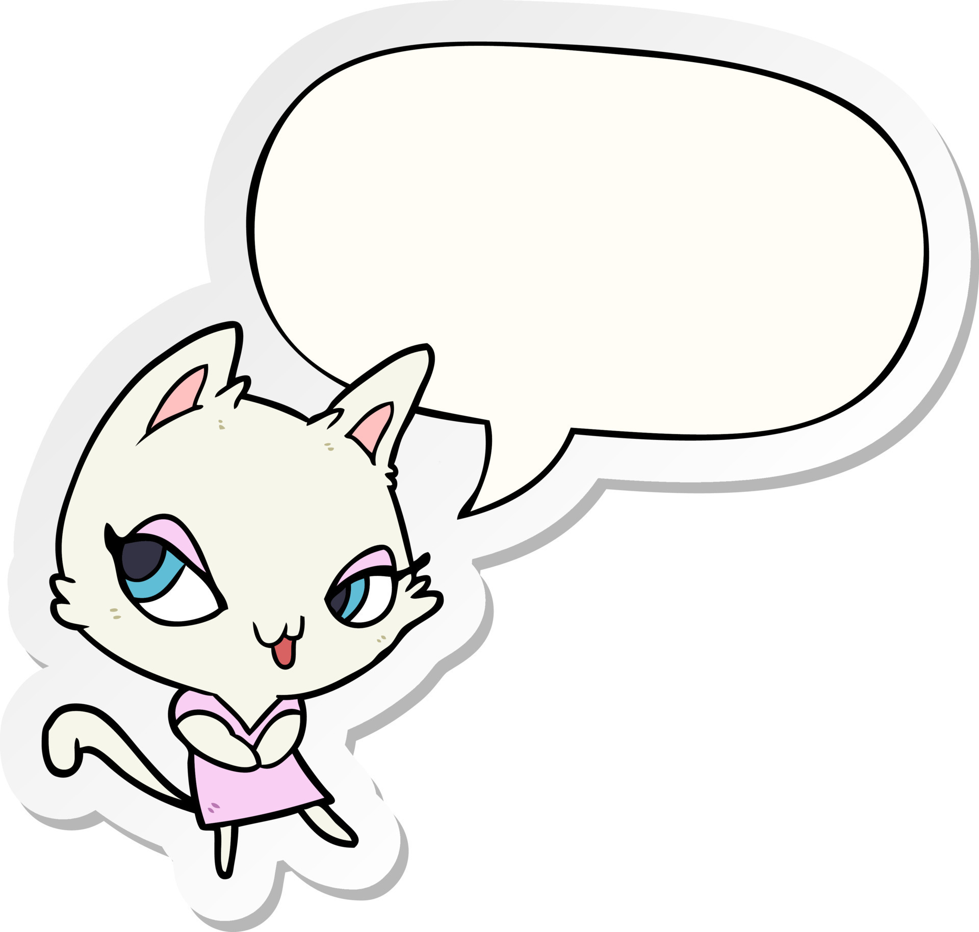Cute Cartoon Female Cat And Speech Bubble Sticker 9942976 Vector Art At
