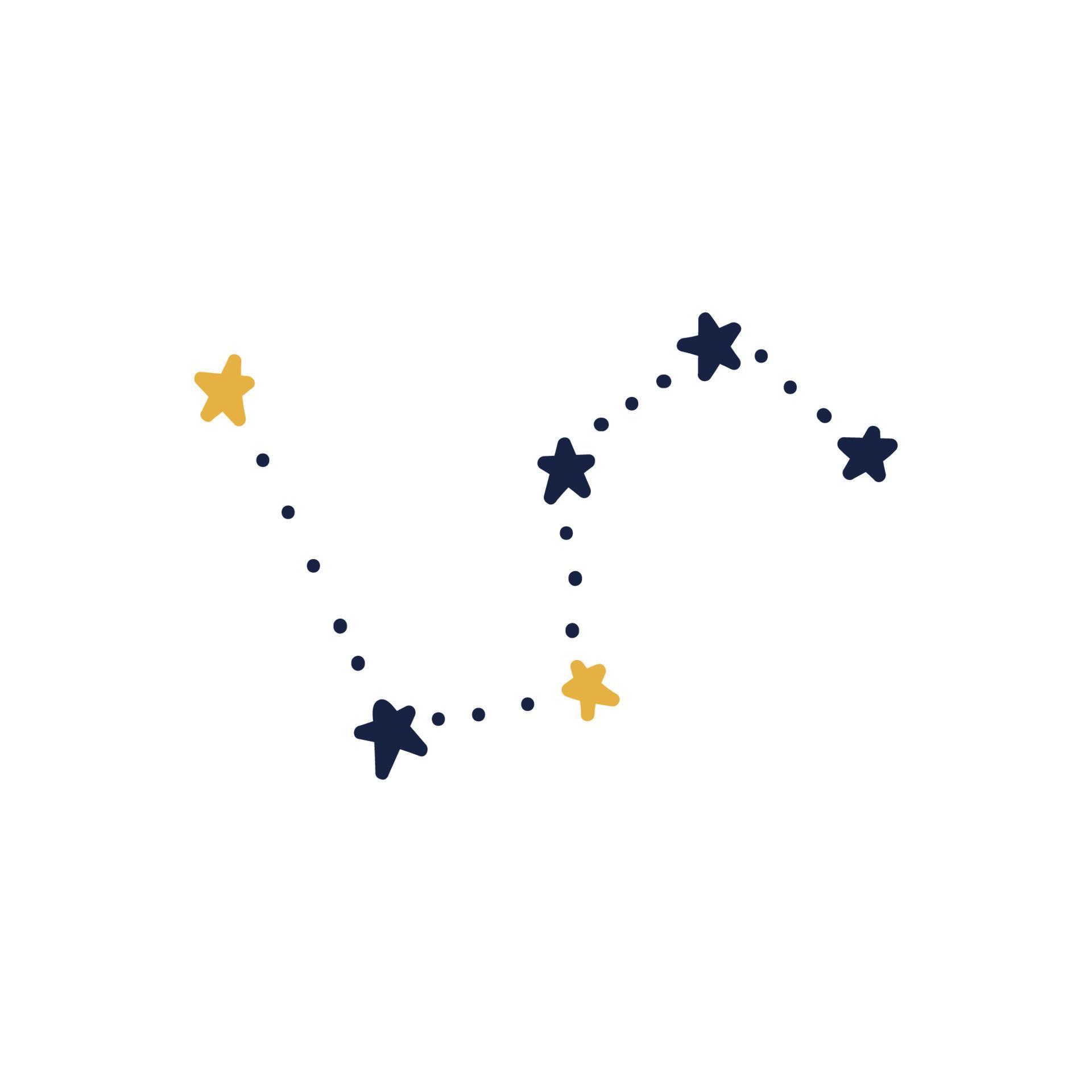 Hand-drawn constellation. Blue doodle constellation with yellow stars. Vector stock illustration ...