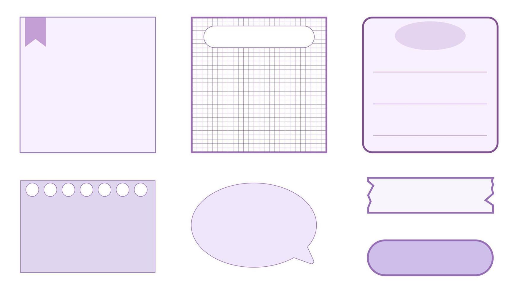 Set Of The Cute Purple Planner Template Notepad Memo Grid Paper