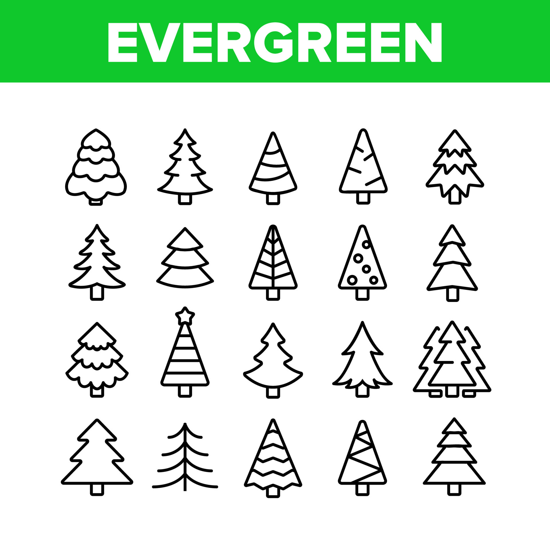 Evergreen Pine Tree Collection Icons Set Vector 9951004 Vector Art at ...