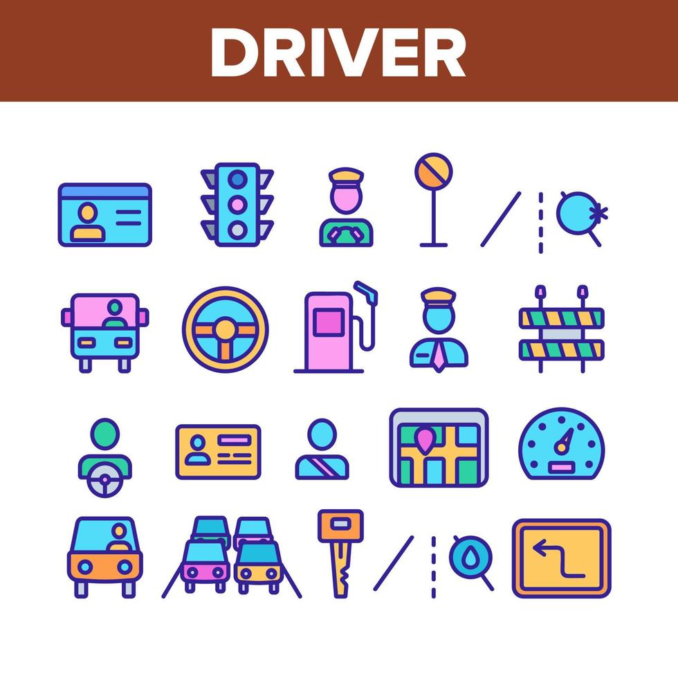 Driver Collection Car Elements Icons Set Vector 9953581 Vector Art at ...