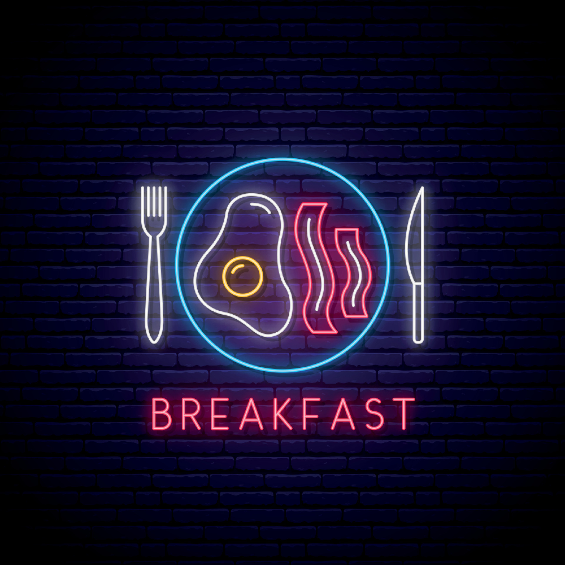 Neon Breakfast Sign Fried Egg And Bacon On A Plate 9954583 Vector Art At Vecteezy