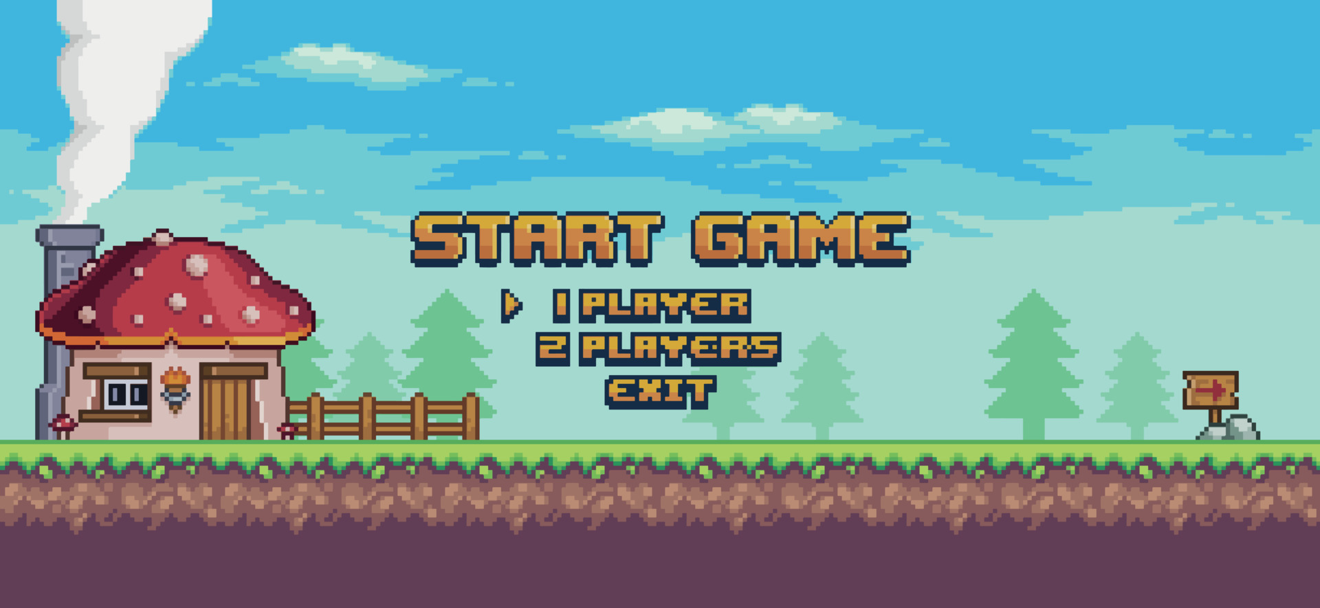 Pixel art 8bit game home screen. Landscape start game background ... Pixel art 8bit game home screen. Landscape start game background ...