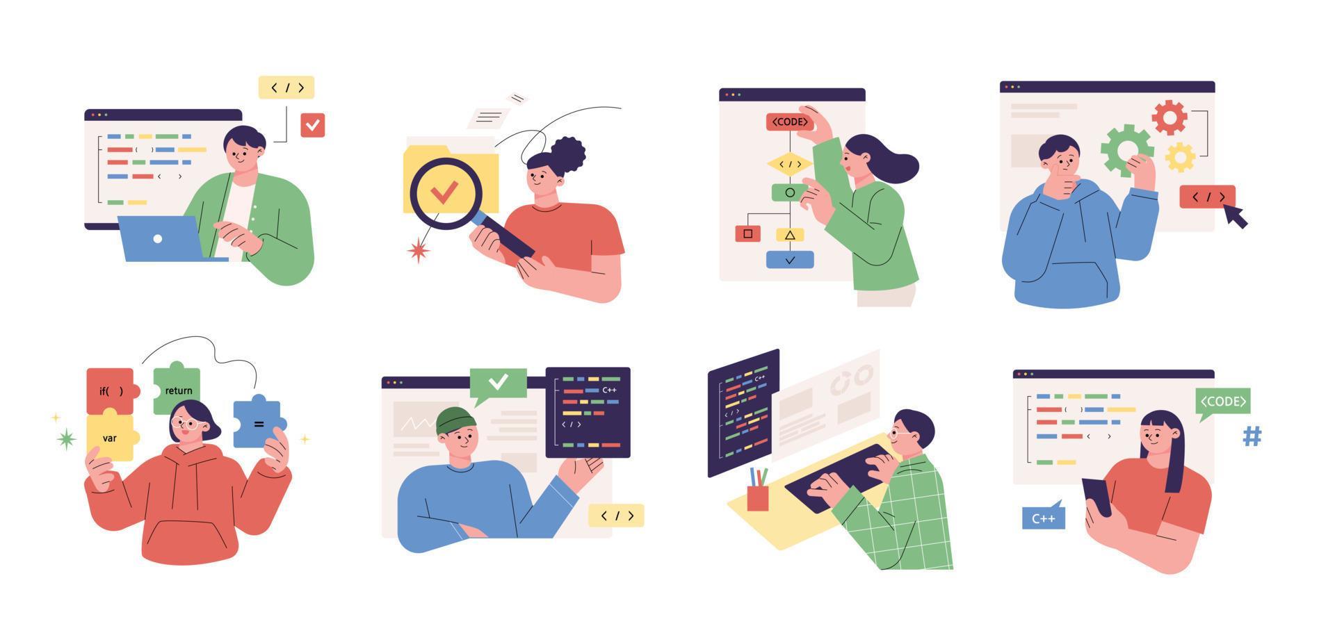 Developers Are Coding Programs On Computers Programmers Are Analyzing And Putting Pieces