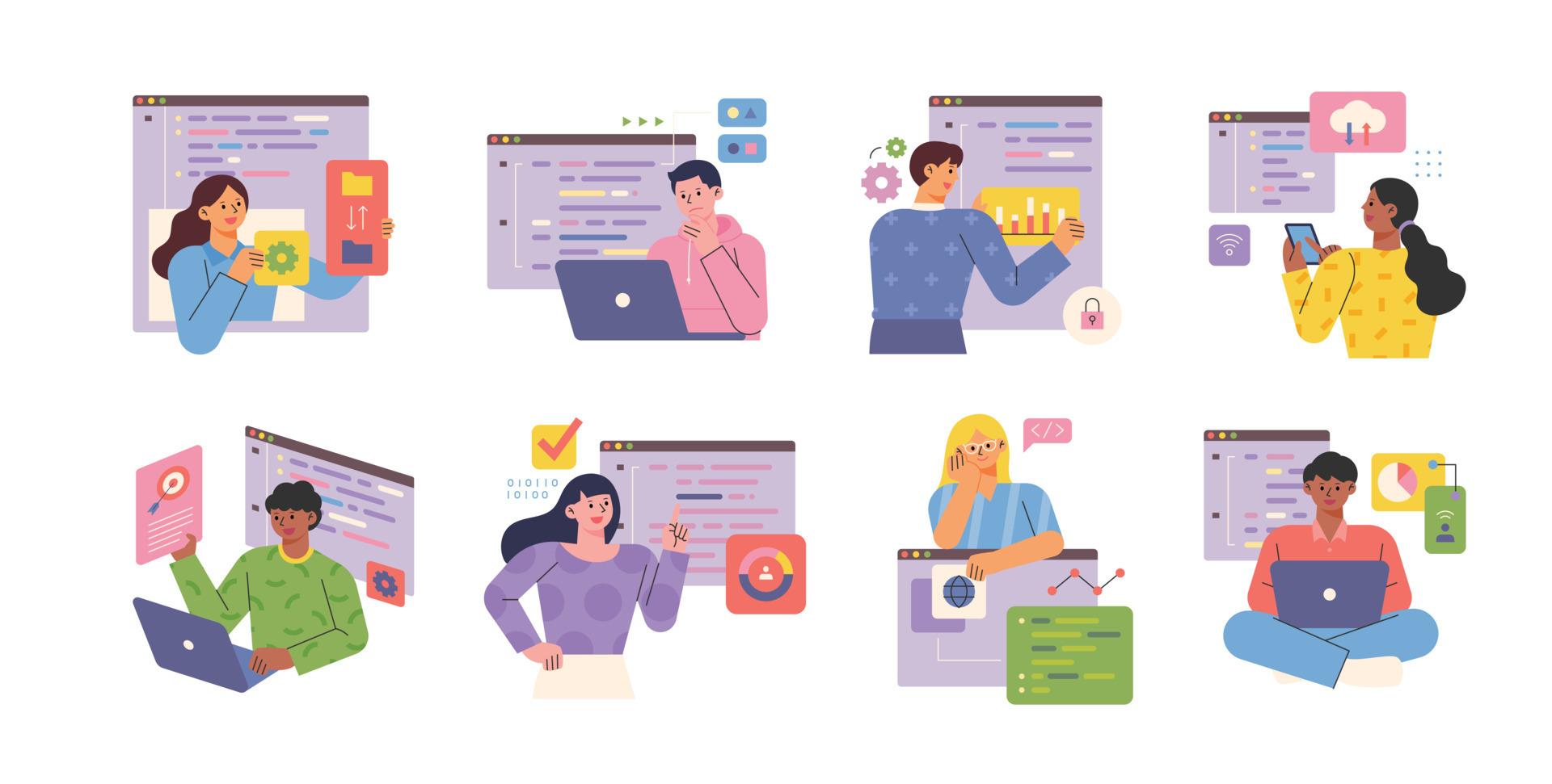 Developers Are Coding Programs On Computers Programmers Are Analyzing Data 9956380 Vector Art
