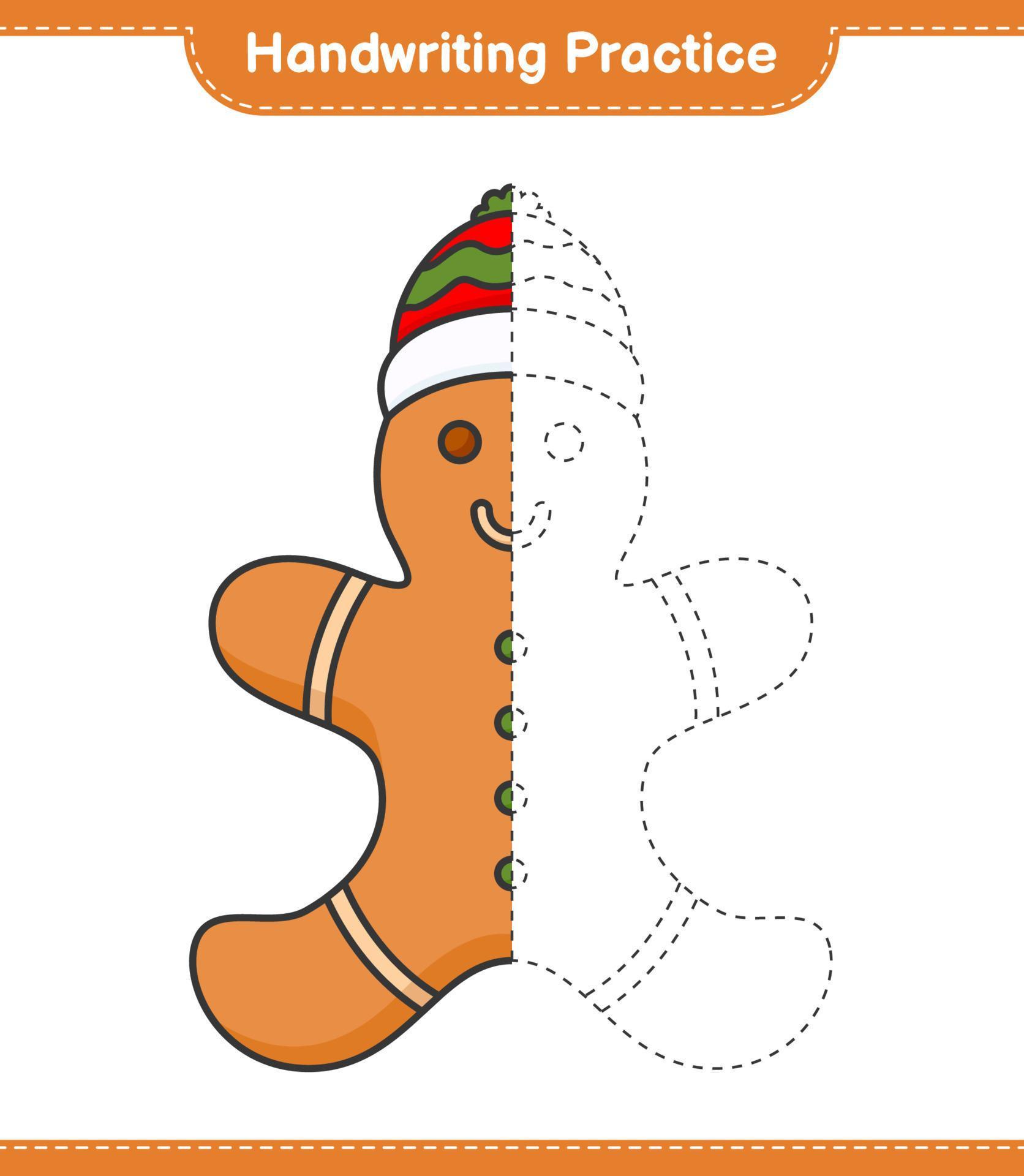 Handwriting practice. Tracing lines of Gingerbread Man. Educational ...