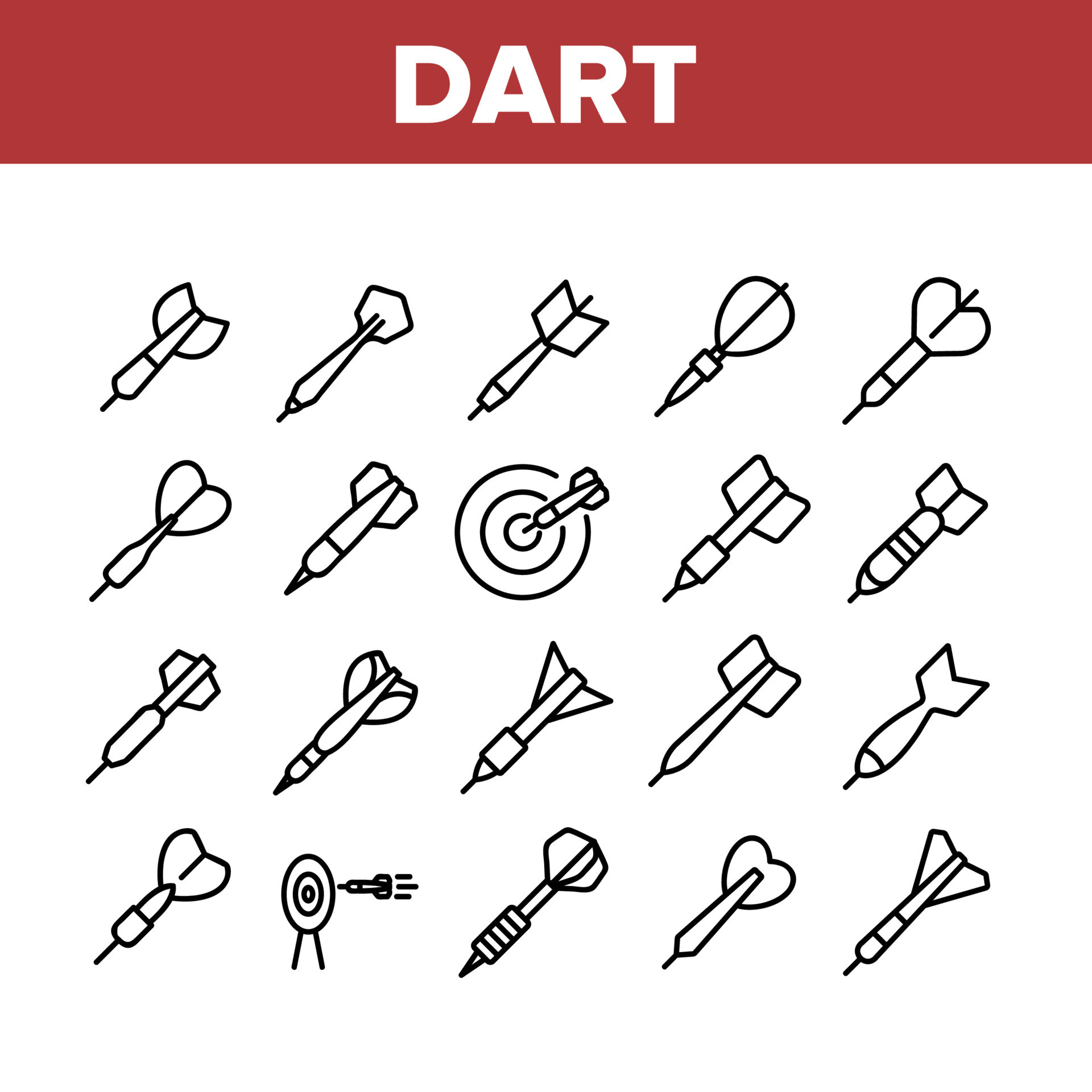 Dart For Play Game Collection Icons Set Vector 9962036 Vector Art at ...