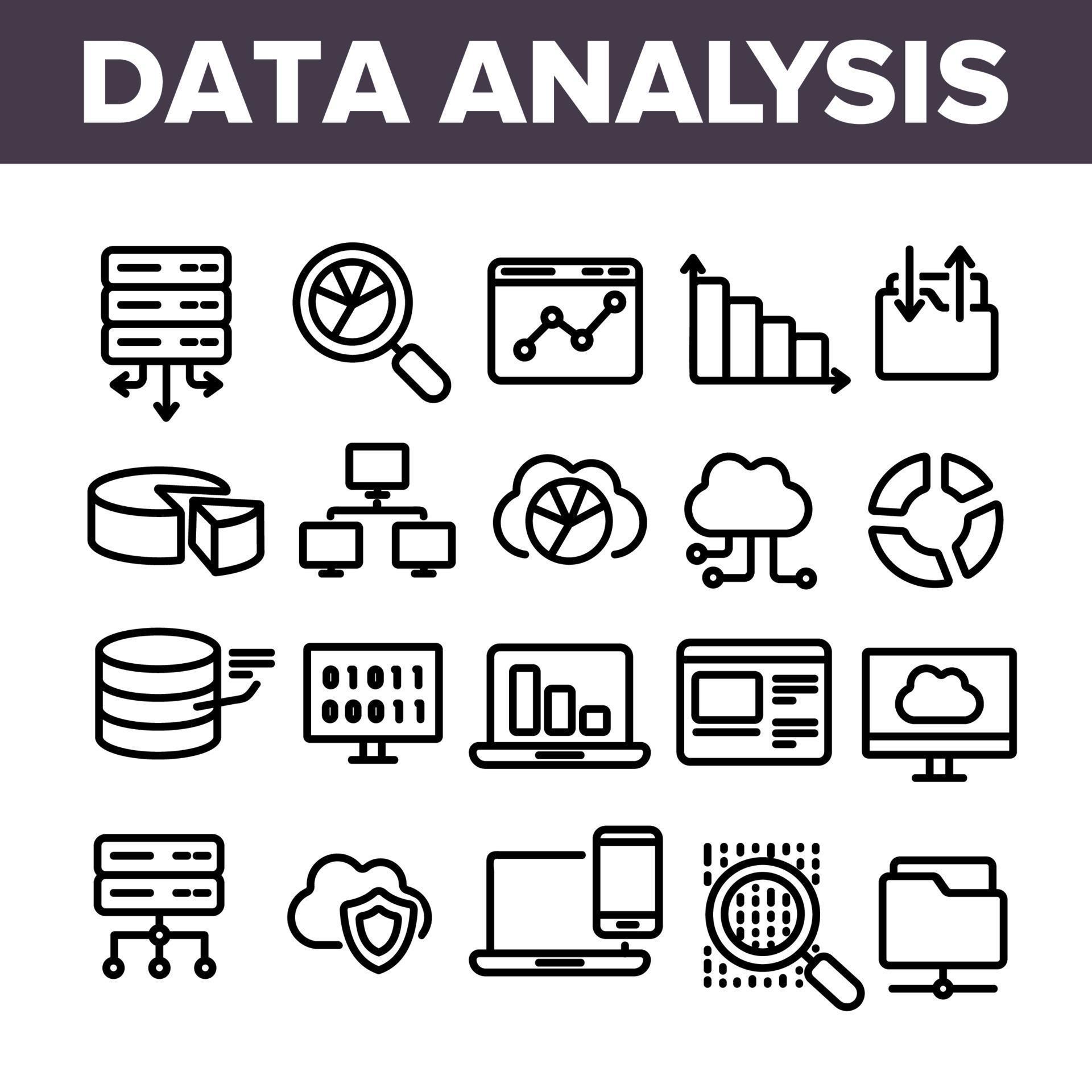 Data Analysis, Web Storage Linear Vector Icons Set 9962104 Vector Art ...