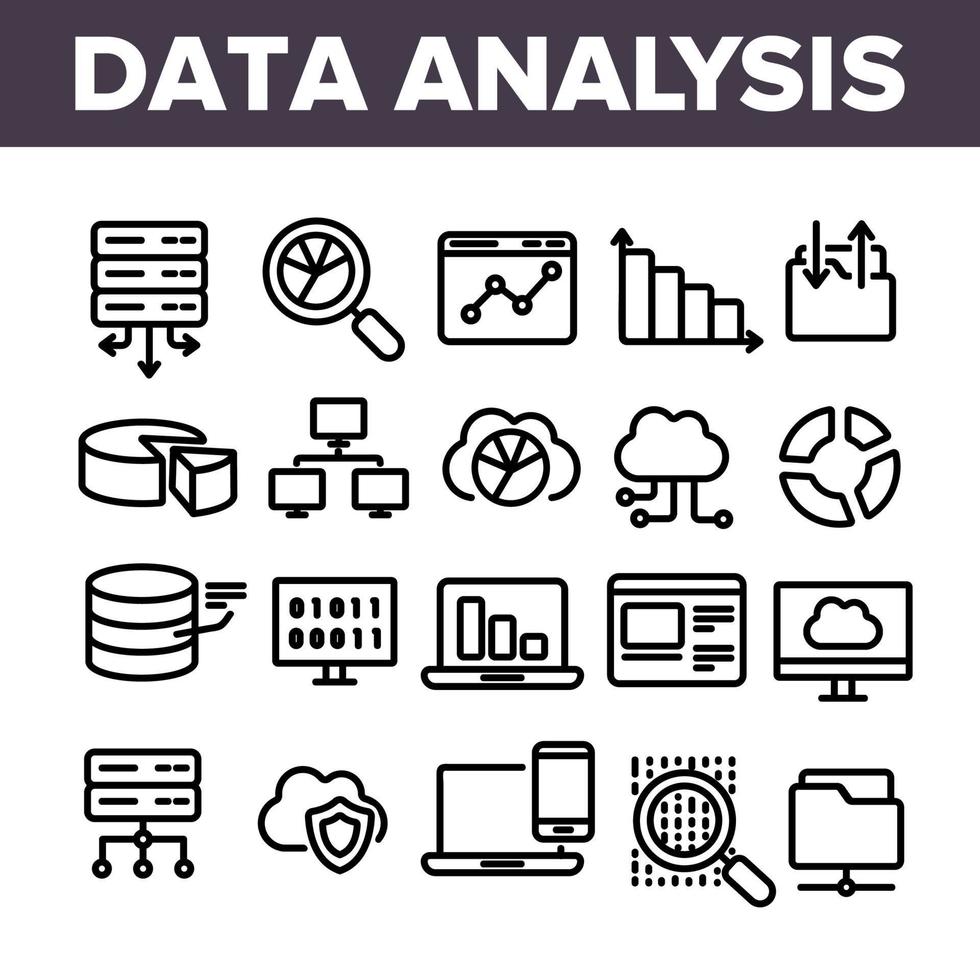 Data Analysis, Web Storage Linear Vector Icons Set 9962104 Vector Art ...