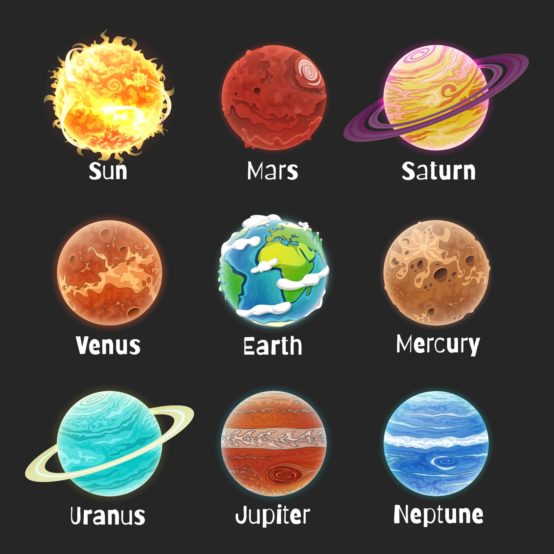 Set of cartoon planets. The solar system. 9964839 Vector Art at Vecteezy