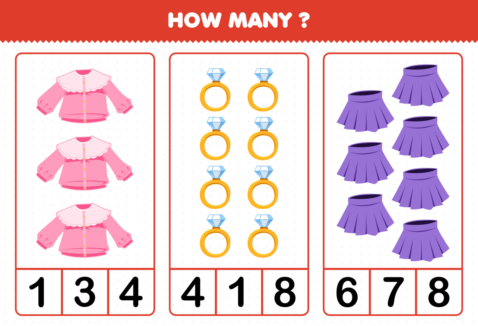 Education game for children counting how many cartoon wearable clothes ...