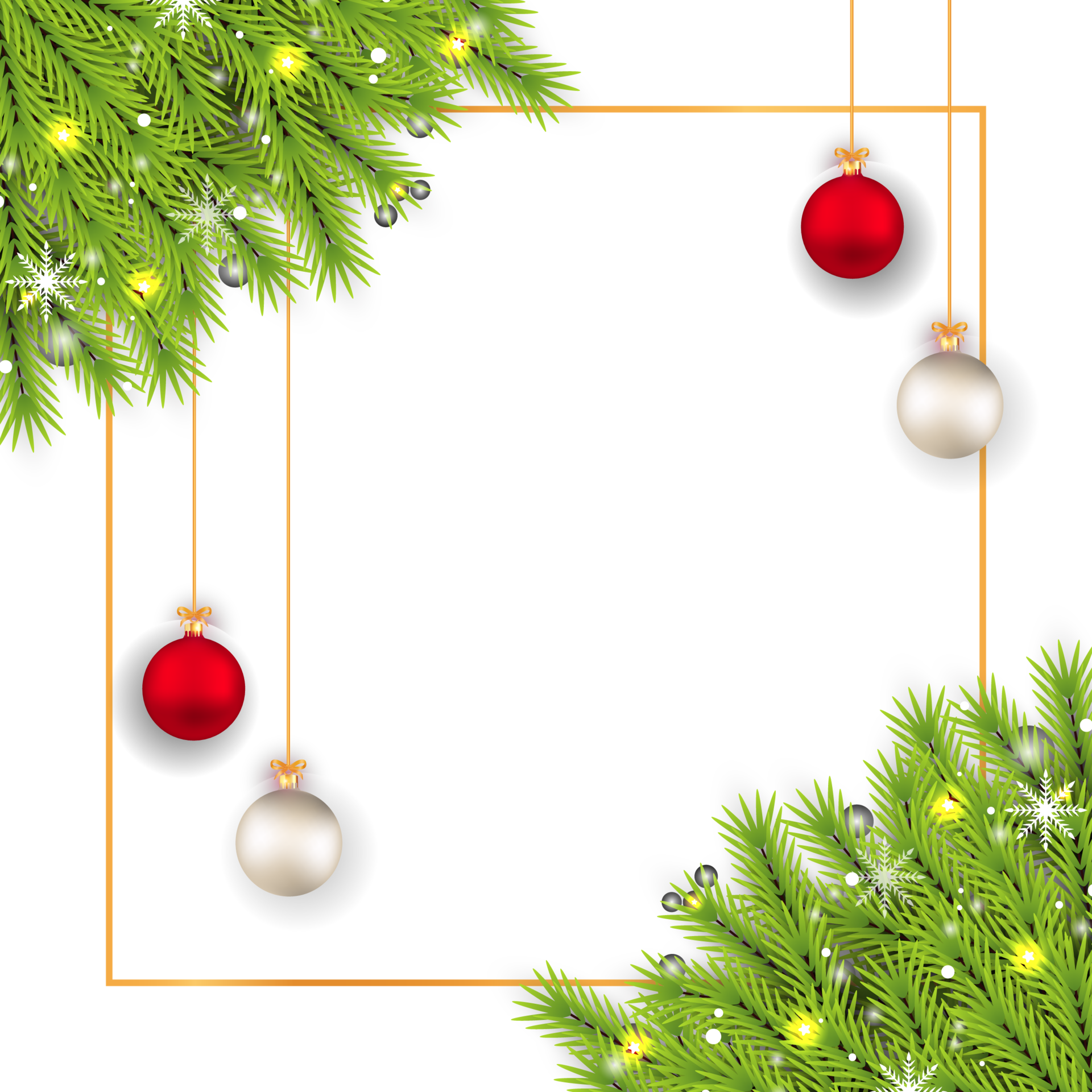 Christmas Social Media Background With Decoration Balls And Pine Tree Leaves Realistic