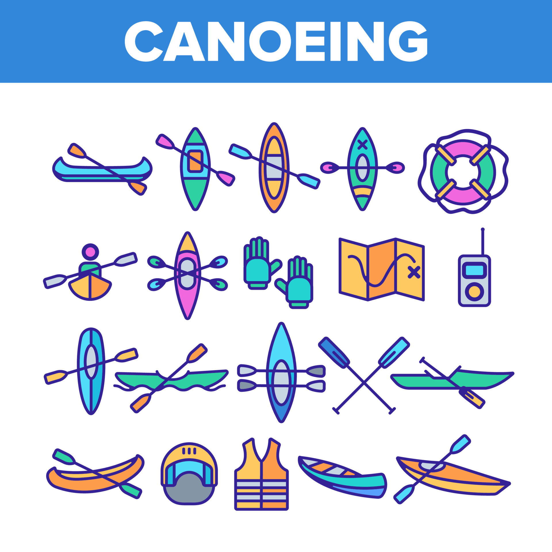Canoeing Active Rest Vector Color Line Icons Set 9974929 Vector Art At Vecteezy
