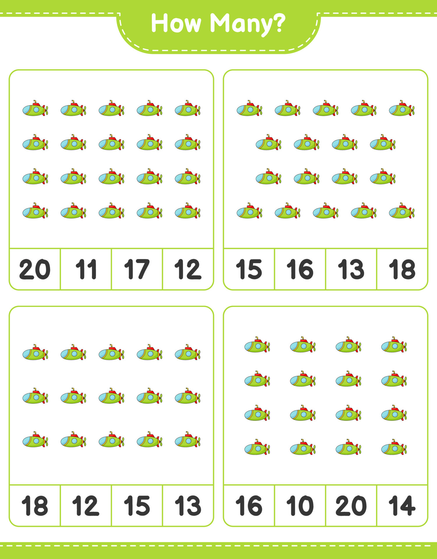Counting game, how many Submarine. Educational children game, printable ...