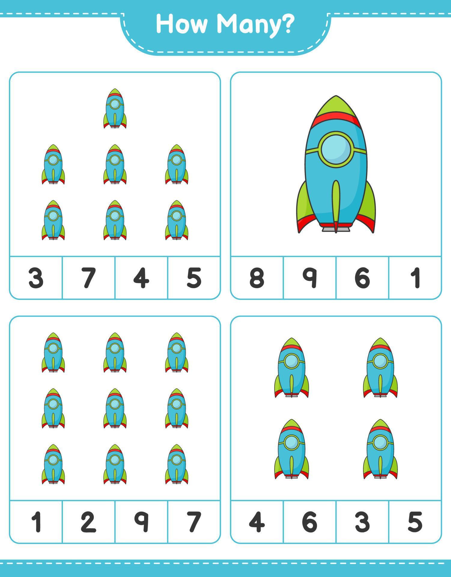 Counting game, how many Rocket. Educational children game, printable ...