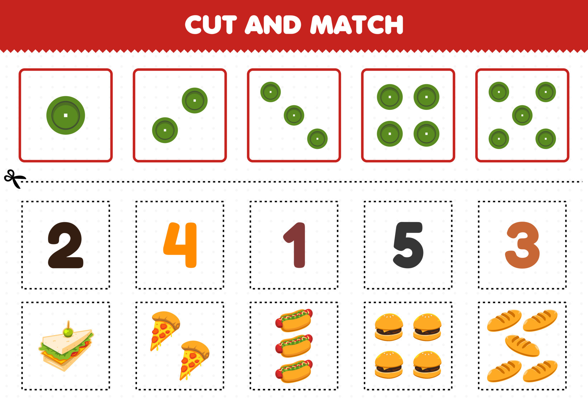 Education game for children cut and match the same number of cartoon ...