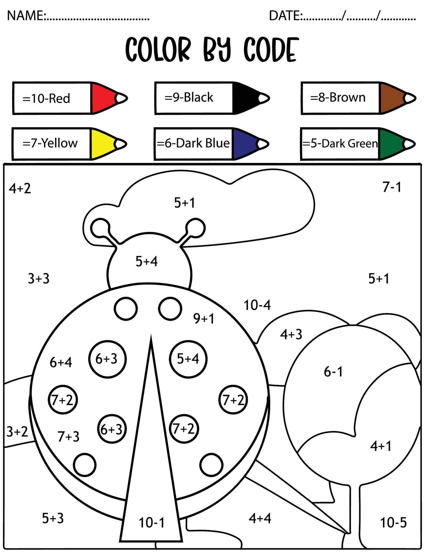 Spring holiday counting game,color by code,math activity for kids ...