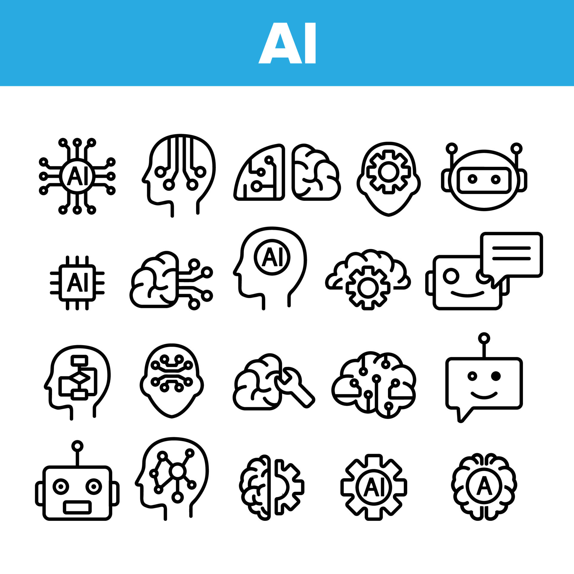 Artificial Intelligence Elements Vector Icons Set 9991831 Vector Art at Vecteezy