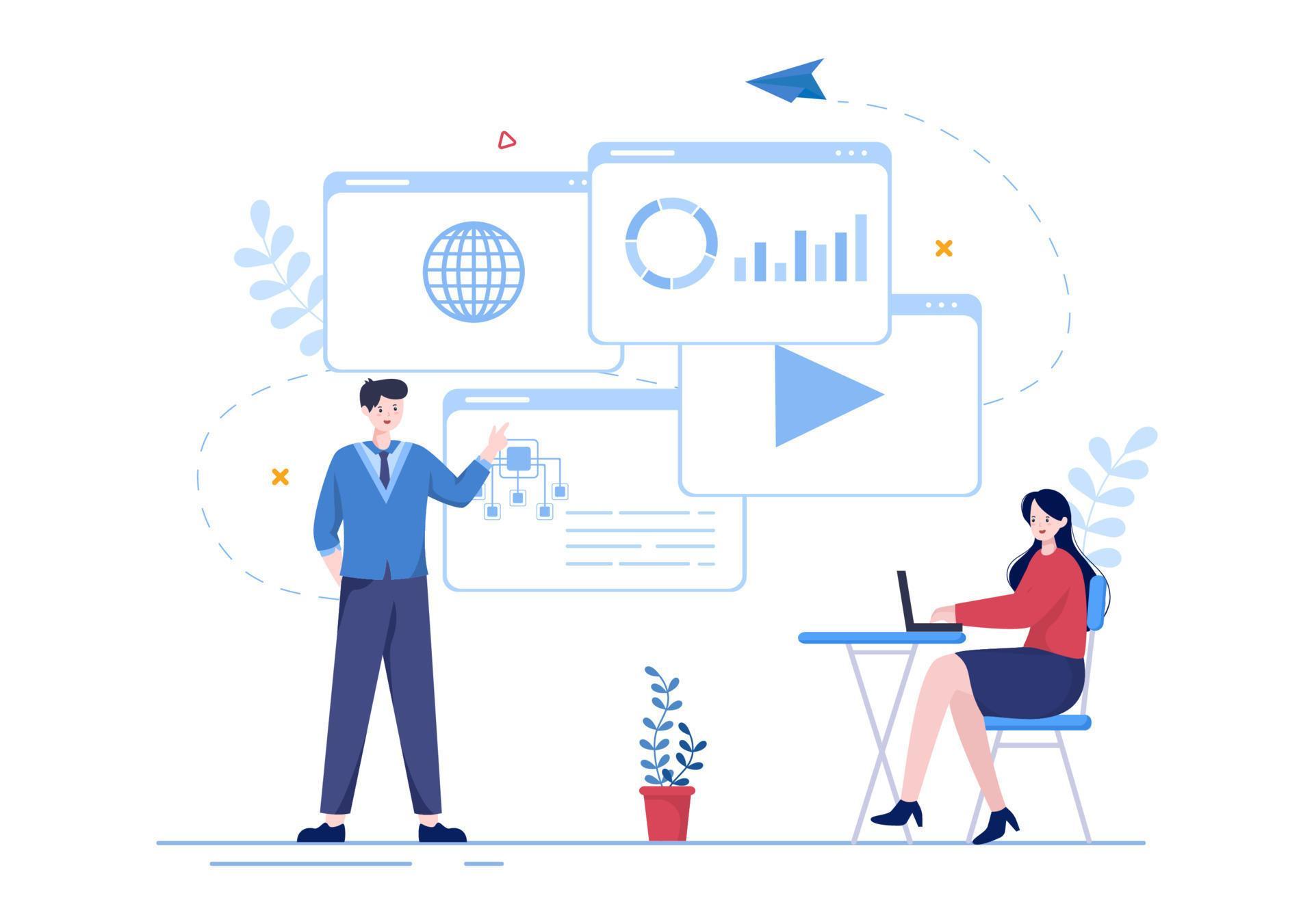 Isp Or Internet Service Provider Cartoon Illustration With Keywords And Icons For Intranet