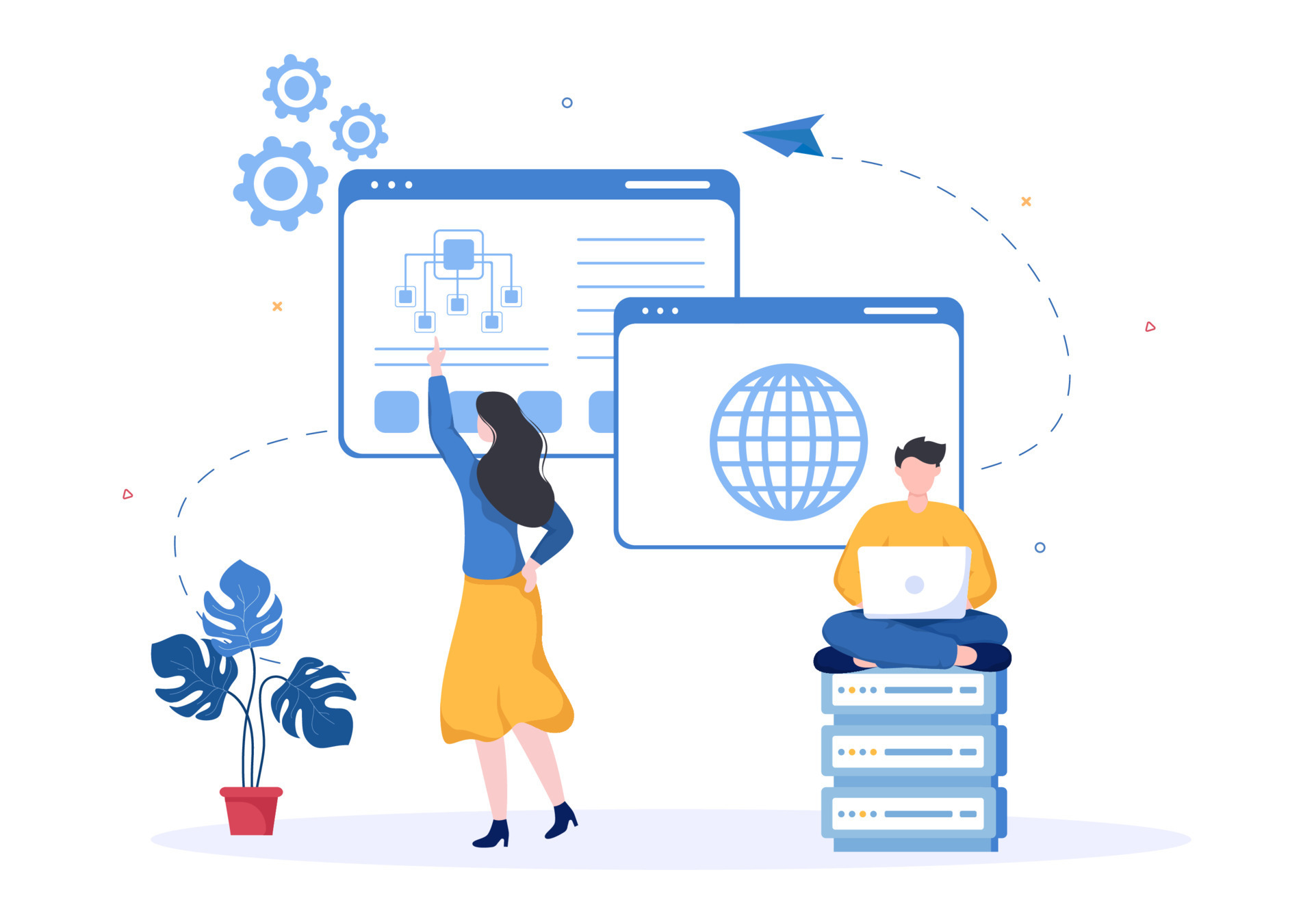 Isp Or Internet Service Provider Cartoon Illustration With Keywords And Icons For Intranet