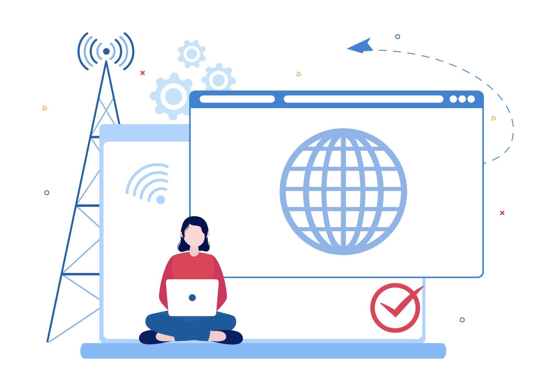 Isp Or Internet Service Provider Cartoon Illustration With Keywords And Icons For Intranet