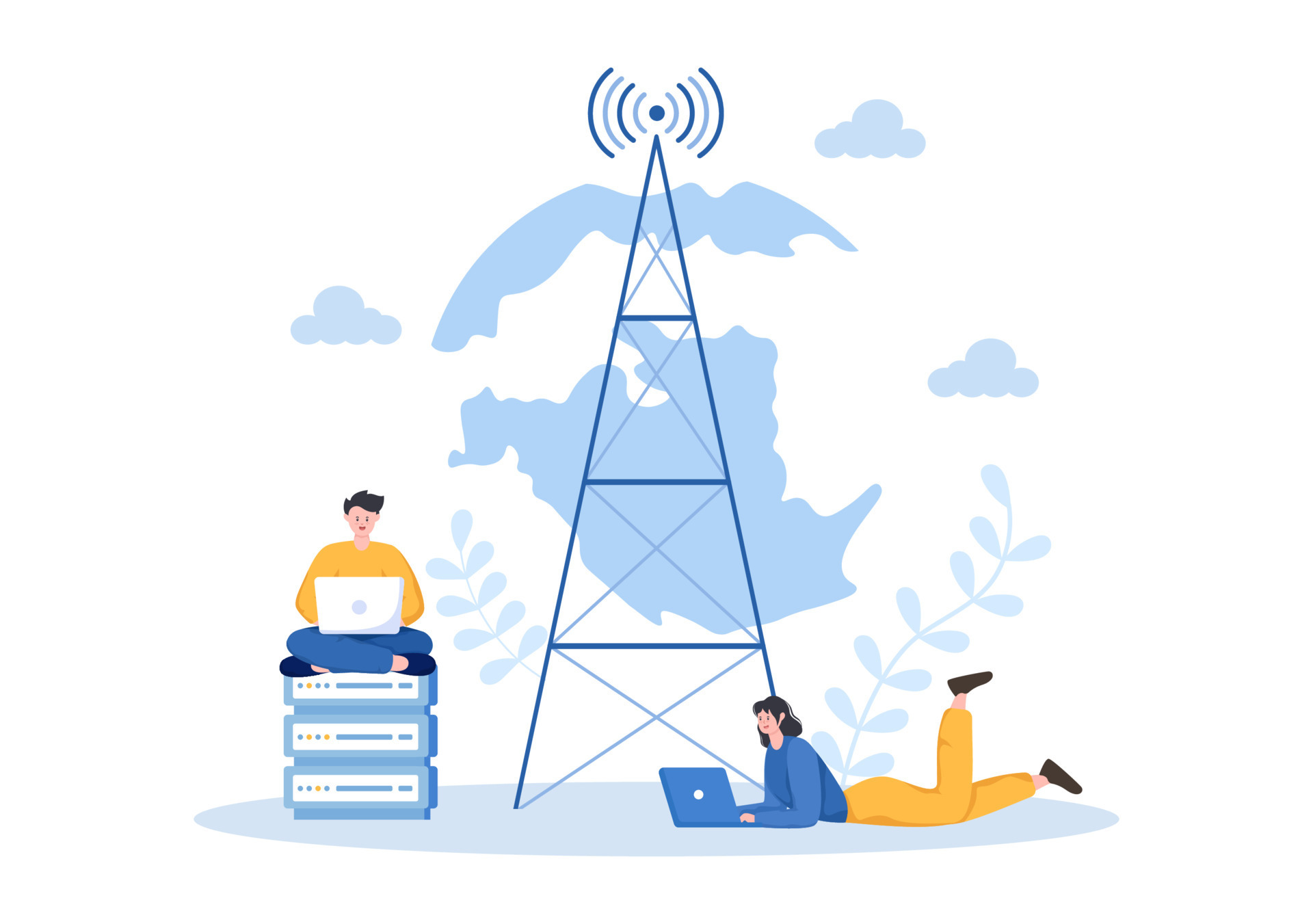 Isp Or Internet Service Provider Cartoon Illustration With Keywords And