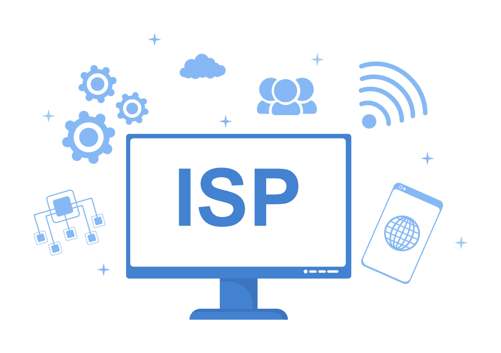 Isp Or Internet Service Provider Cartoon Illustration With Keywords And