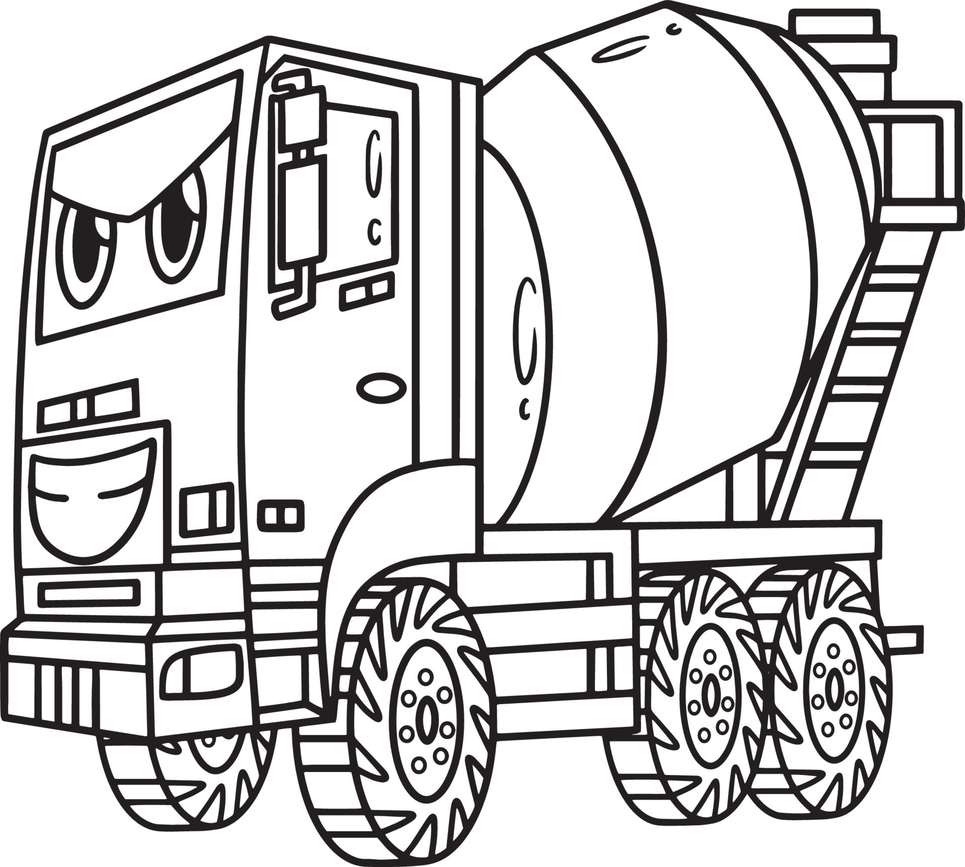 Concrete Mixer With Face Vehicle Coloring Page 10002335 Vector Art At Vecteezy