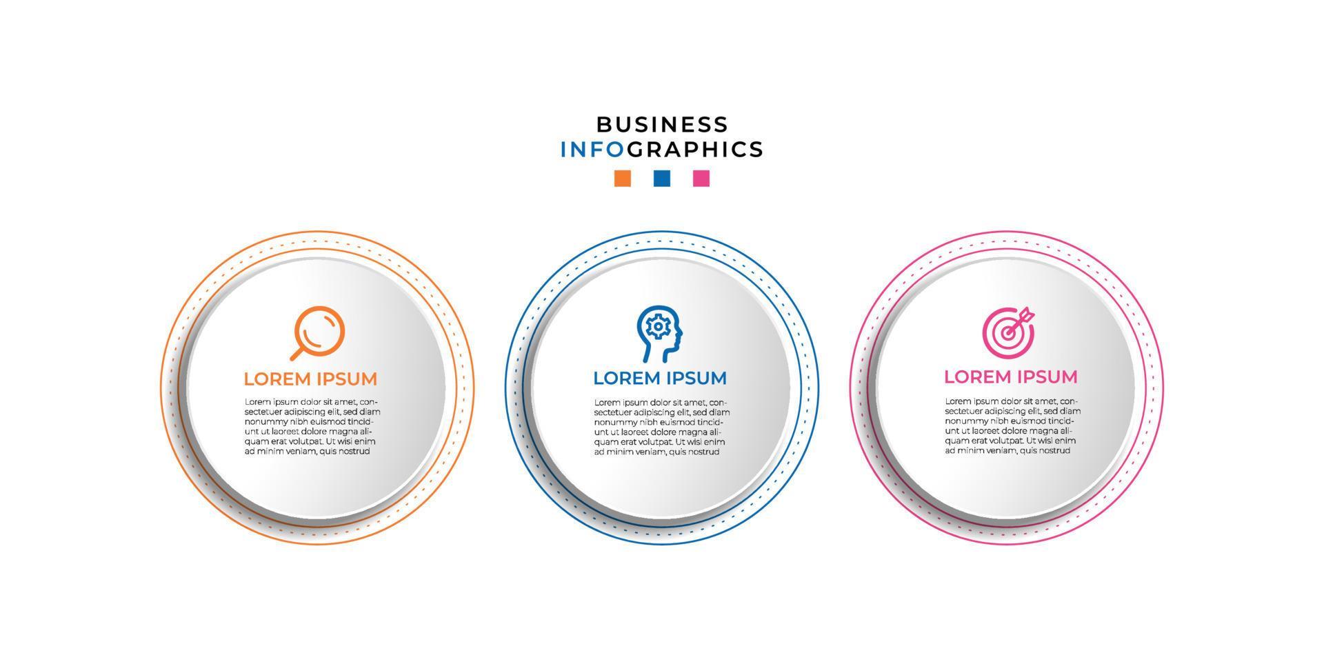Modern 3 steps, option or levels line infographic with label. Timeline info graphic. Business ...