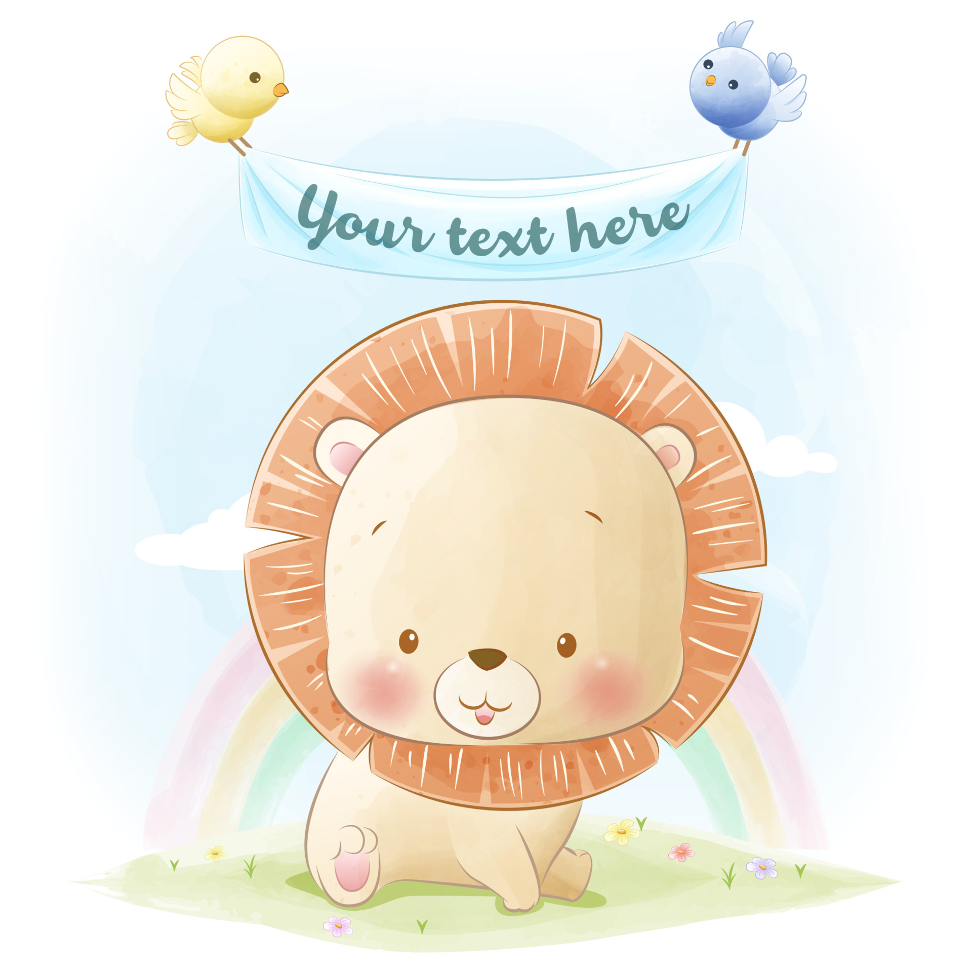 Cute little lion with watercolor illustration 10007931 Vector Art at ...
