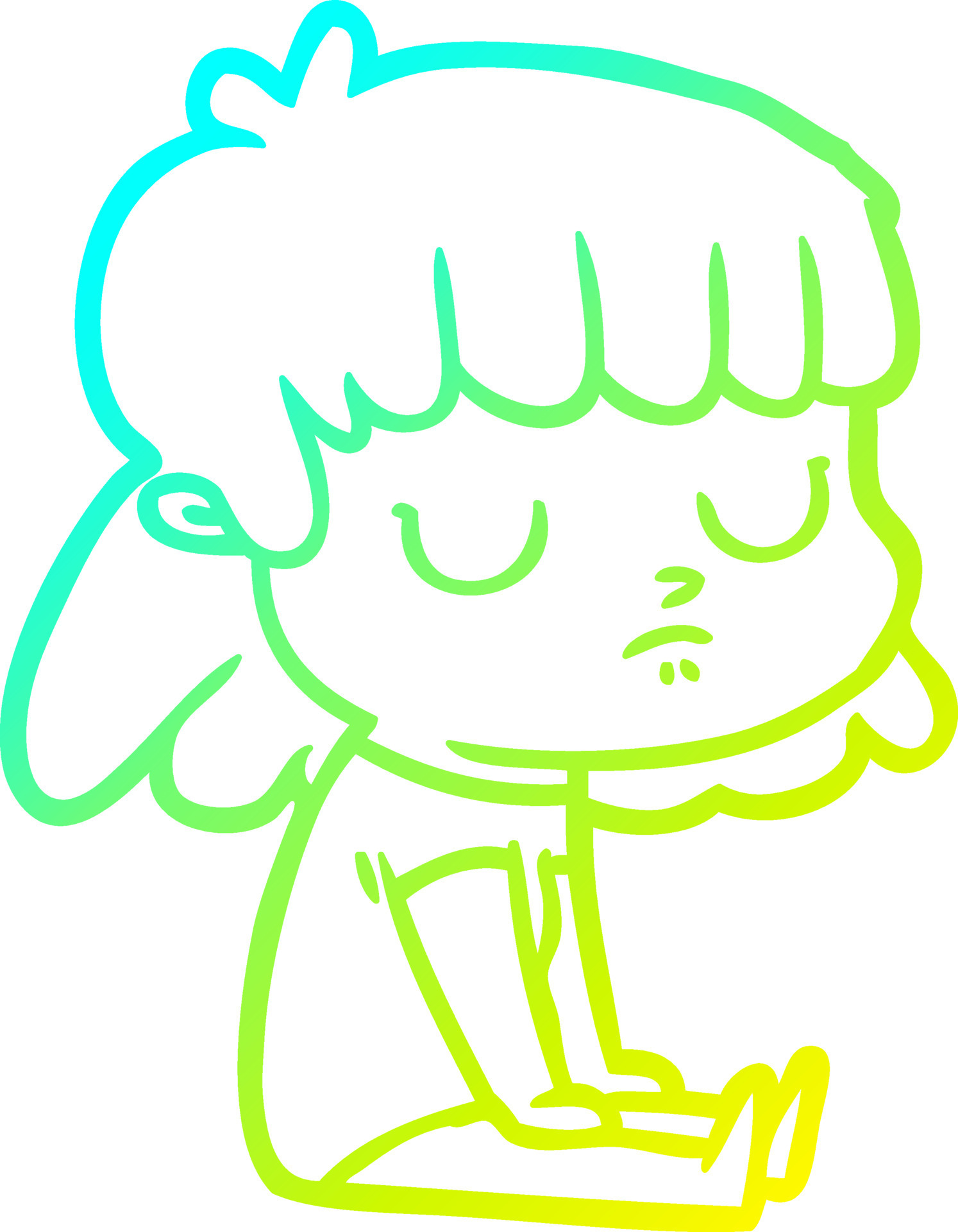 cold gradient line drawing cartoon indifferent woman 10008981 Vector ...