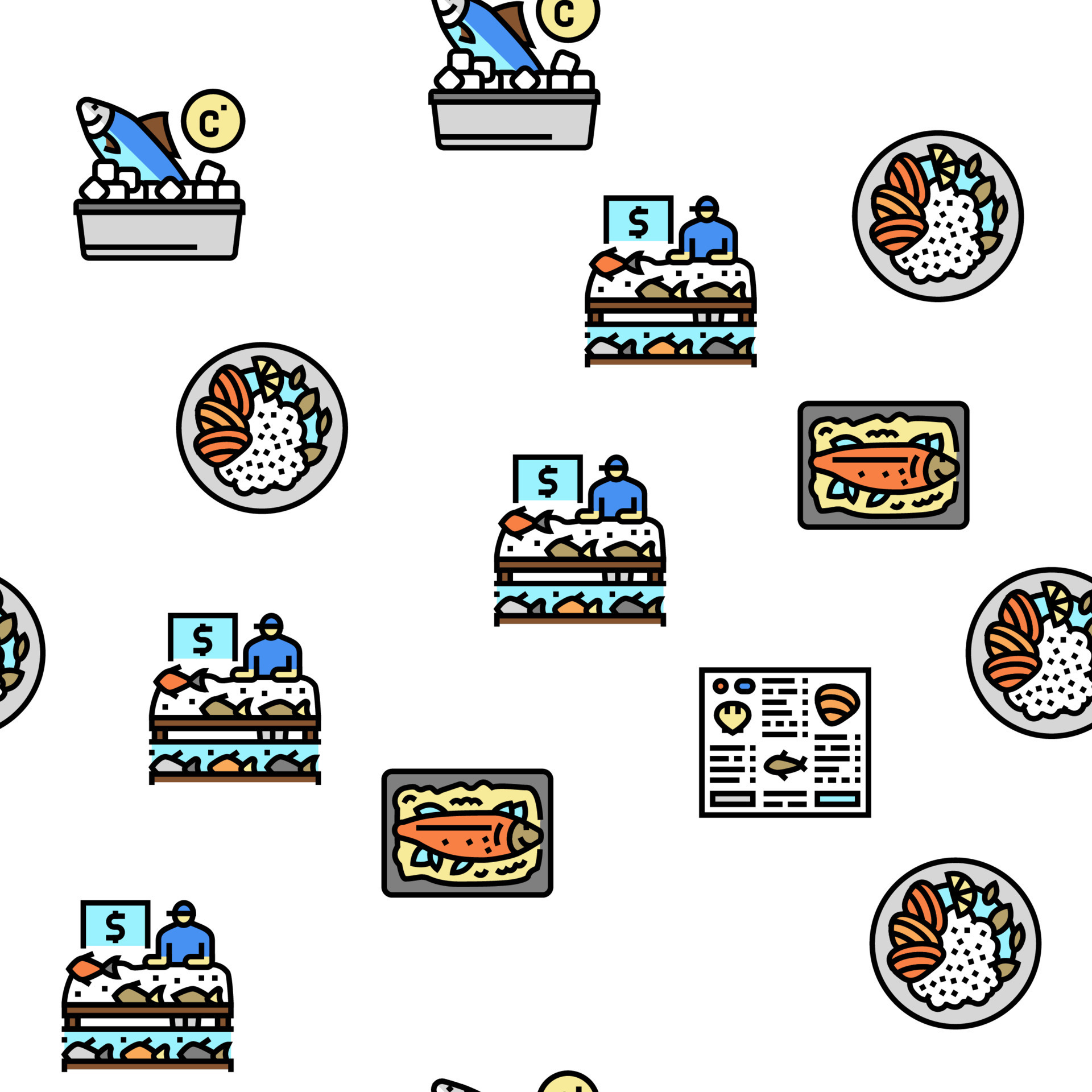 Seafood Cooked Food Dish Menu Vector Seamless Pattern 10017825 Vector seafood-cooked-food-dish-menu-vector-seamless-pattern-10017825-vector