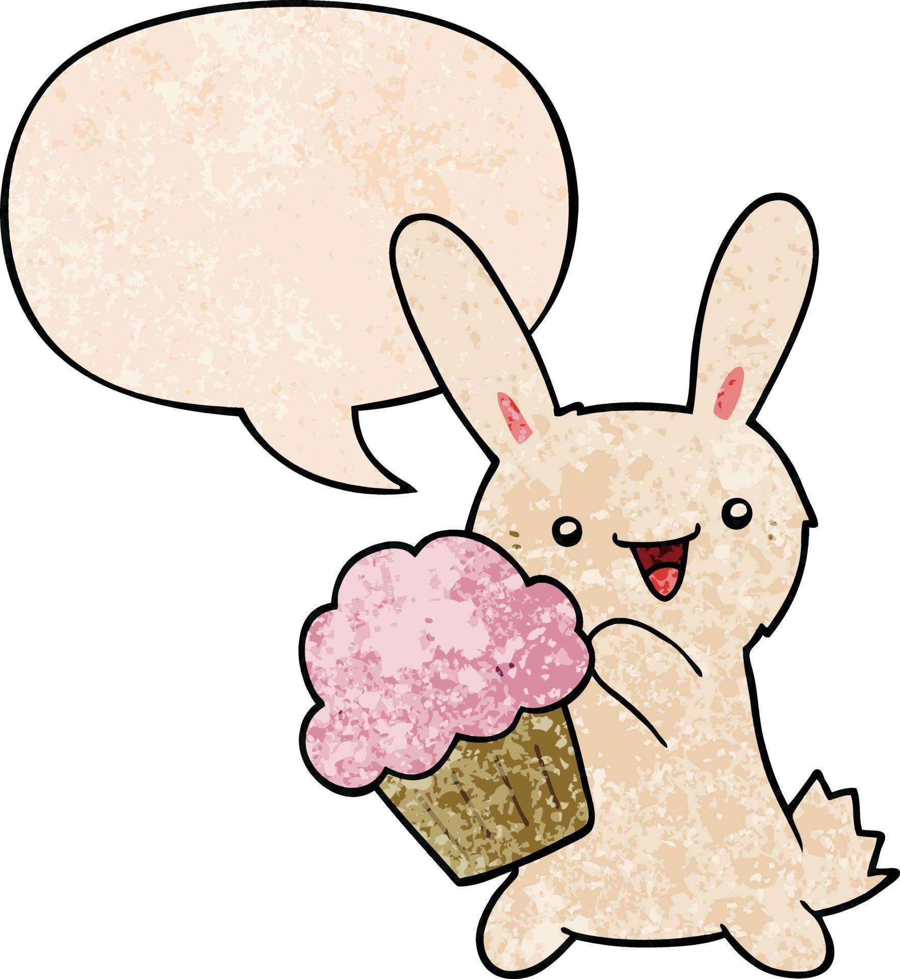 cute cartoon rabbit and muffin and speech bubble in retro texture style 10037287 Vector Art at ...