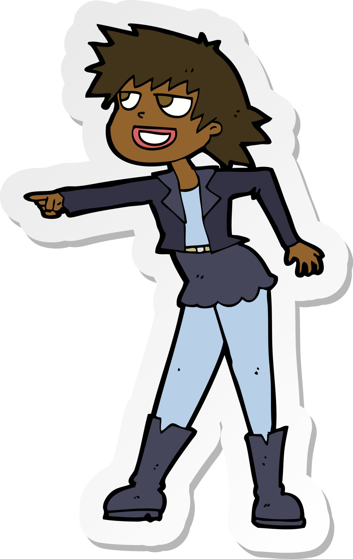 sticker of a cartoon woman pointing 10039715 Vector Art at Vecteezy