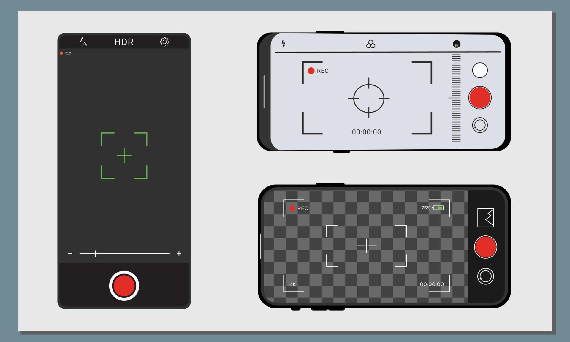 Camera interface in phone video screen. Viewfinder, ui, Photo, video ...